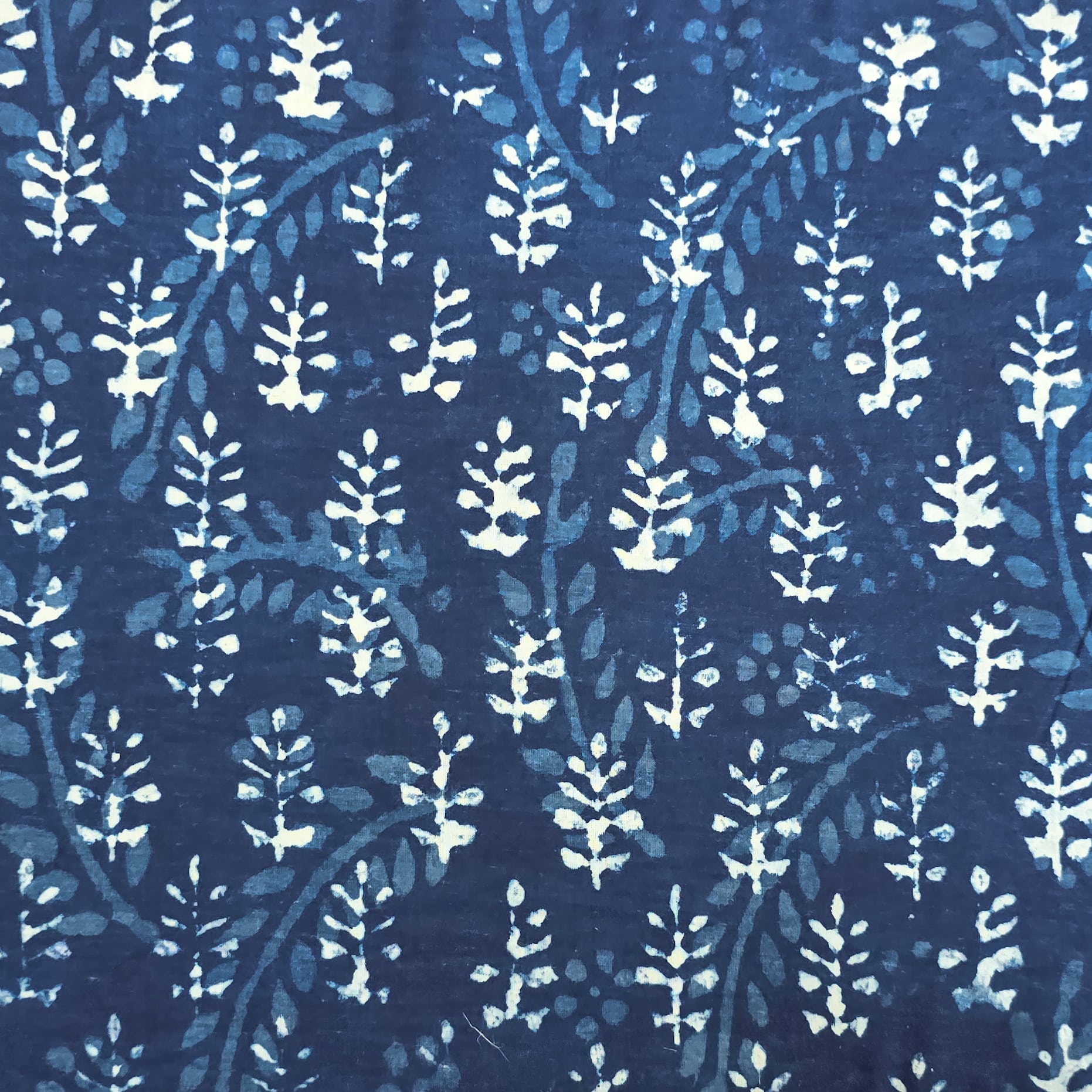 Pure Cotton Indigo Self Jaal And White Flower Motif Hand Block Print F ...