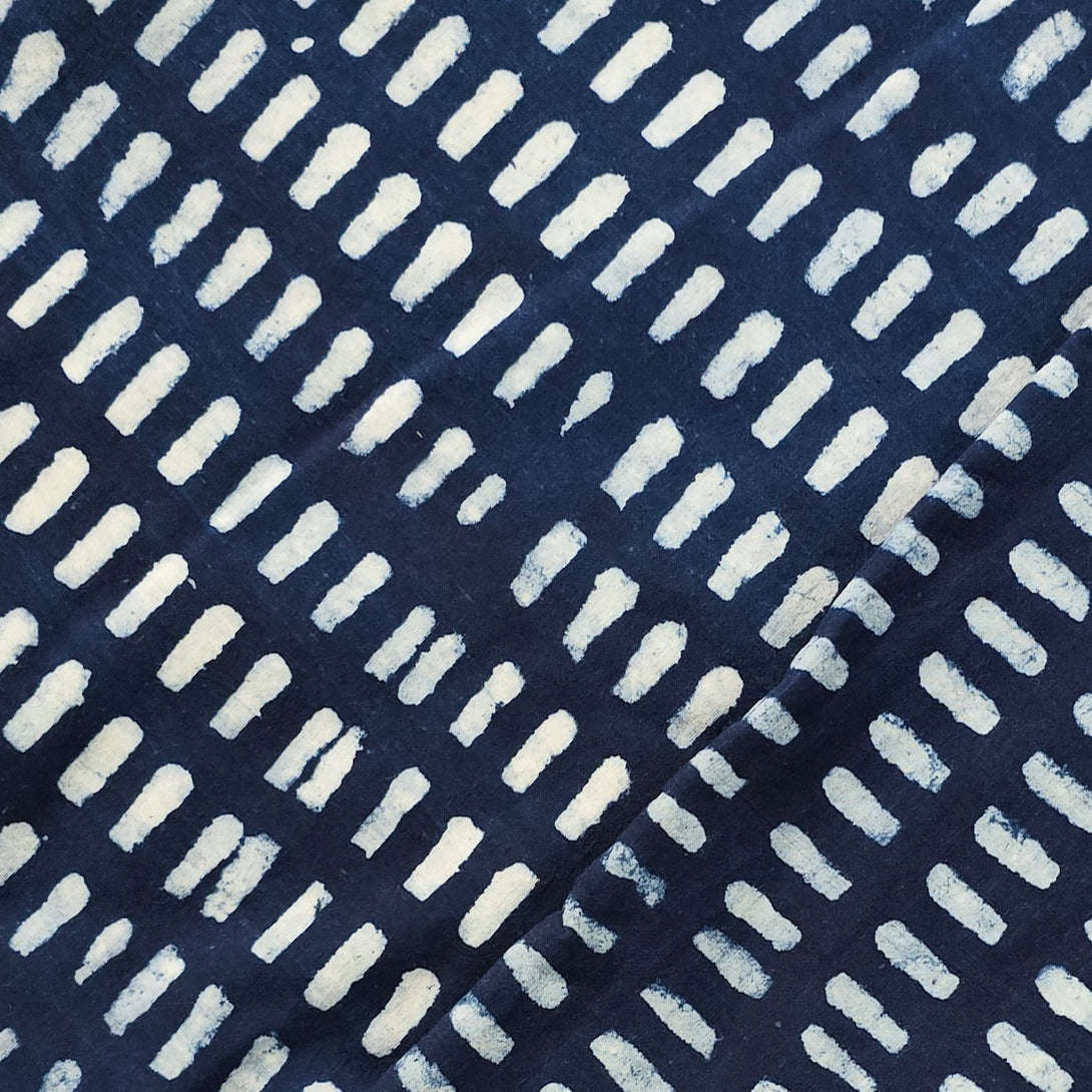 Pure Cotton Indigo Short Line All Over Hand Block Print Fabric – Sanskruti