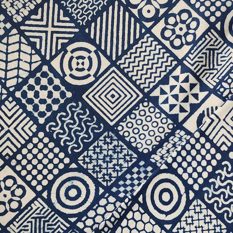 Pure Cotton Indigo Small Different Patches Tiles Hand Block Print Fabr ...