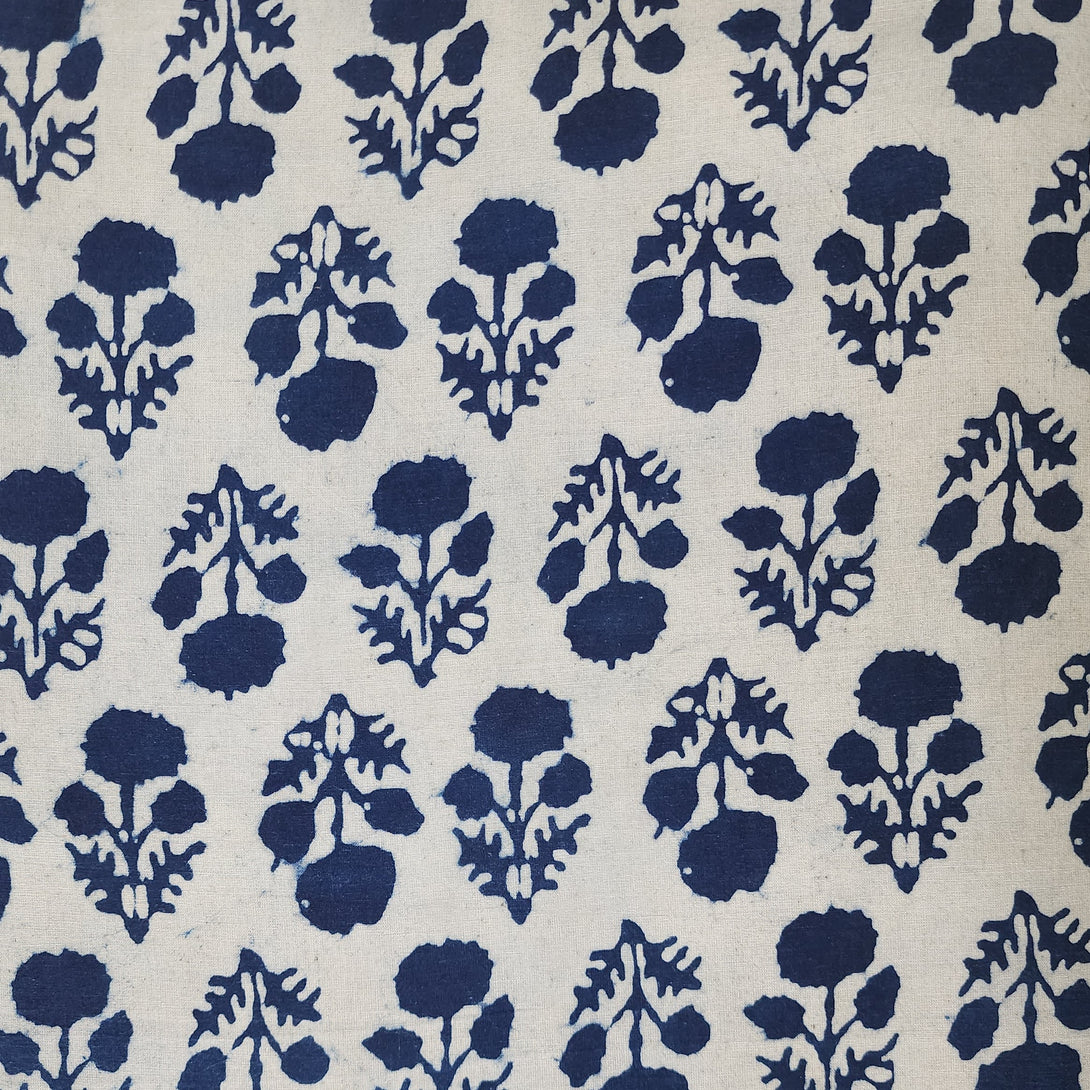 Pure Cotton Indigo Small Flower Motif Hand Block Print Fabric – Sanskruti