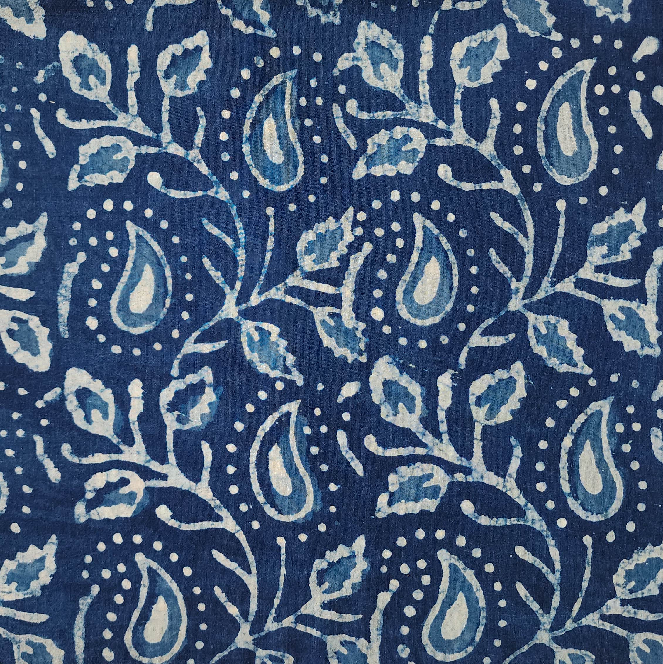 Pure Cotton Indigo Small Kairi Jaal Hand Block Print Fabric – Sanskruti