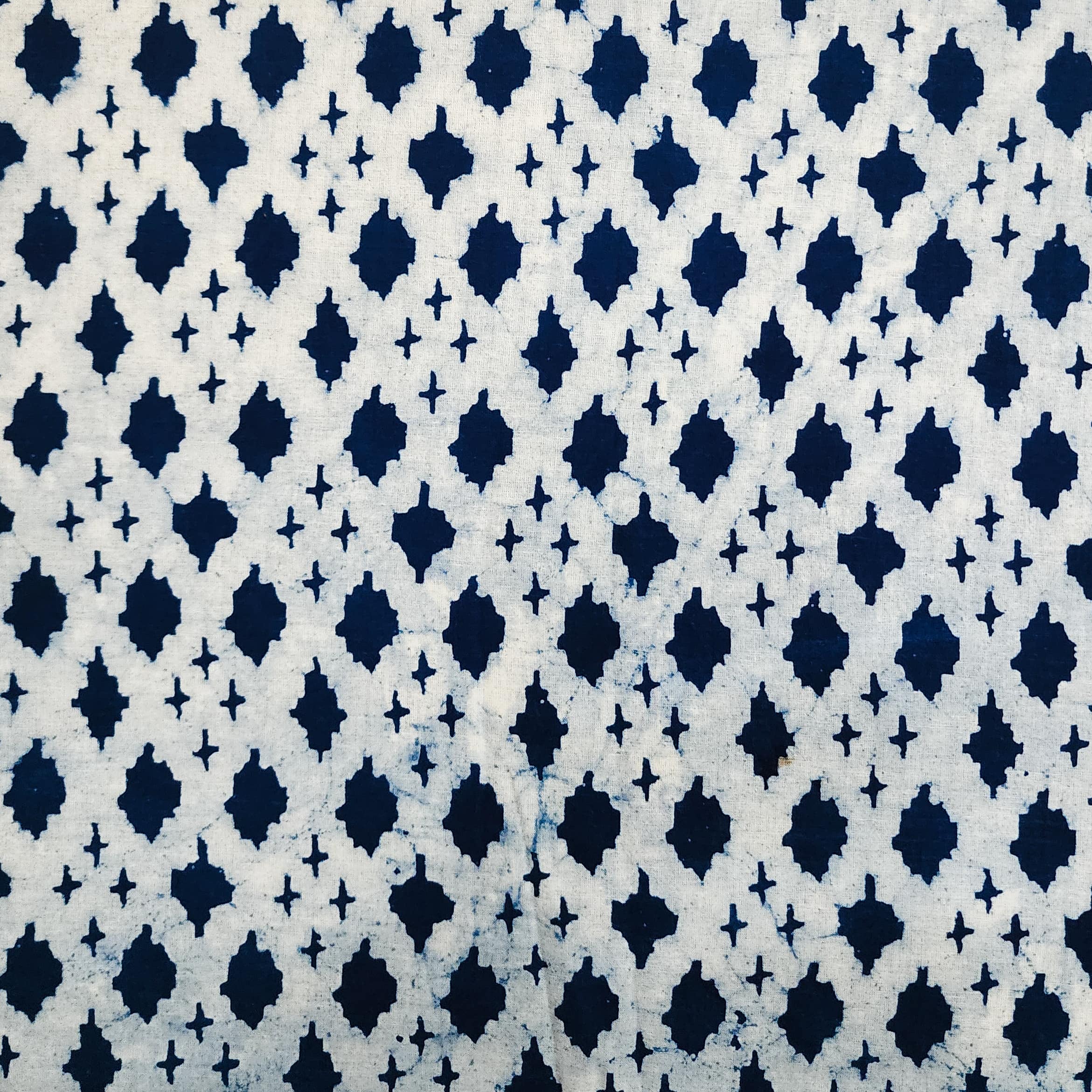 Pure Cotton Indigo Stars Motifs Hand Block Print Fabric – Sanskruti