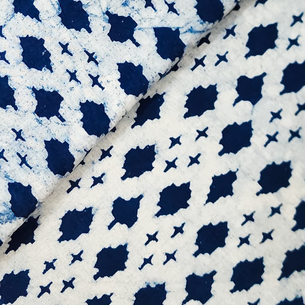 Pure Cotton Indigo Stars Motifs Hand Block Print Fabric – Sanskruti