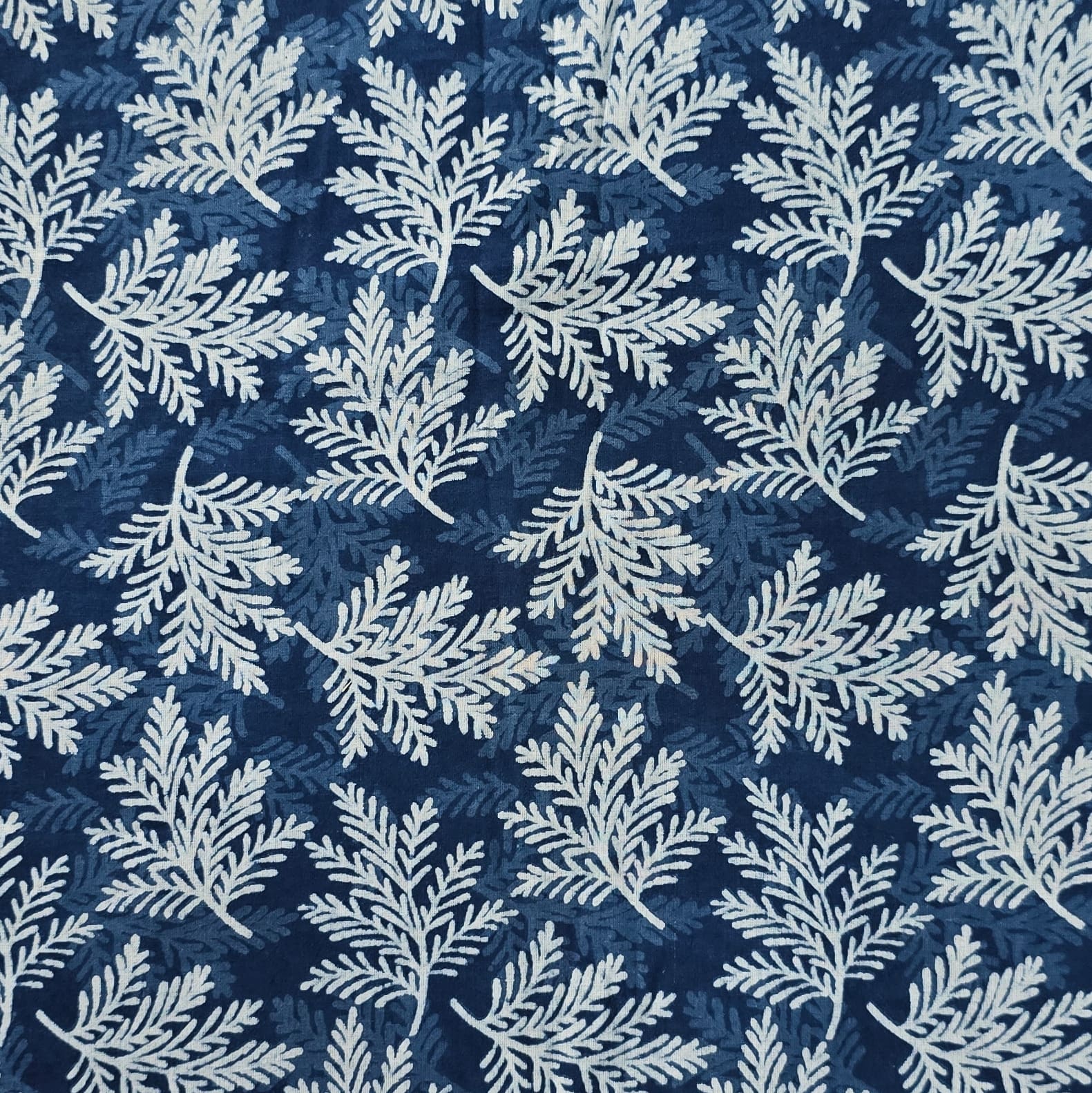 Pure Cotton Indigo Tatar Maple Leaves Motif Hand Block Print Fabric ...