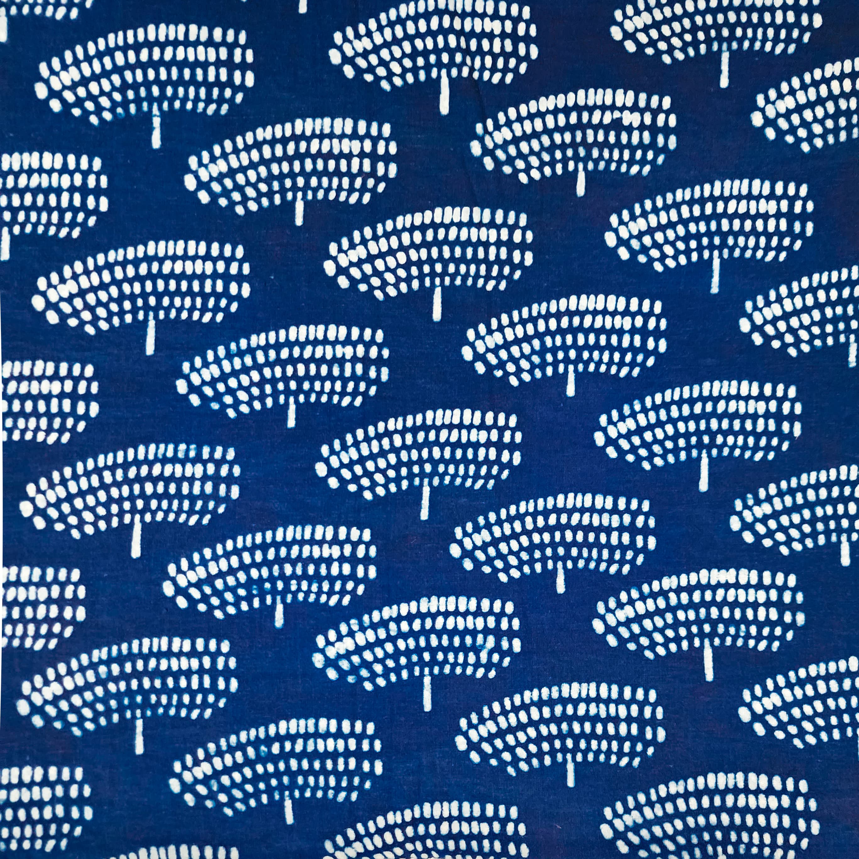 Pure Cotton Indigo Tree Motif Hand Block Print Fabric – Sanskruti