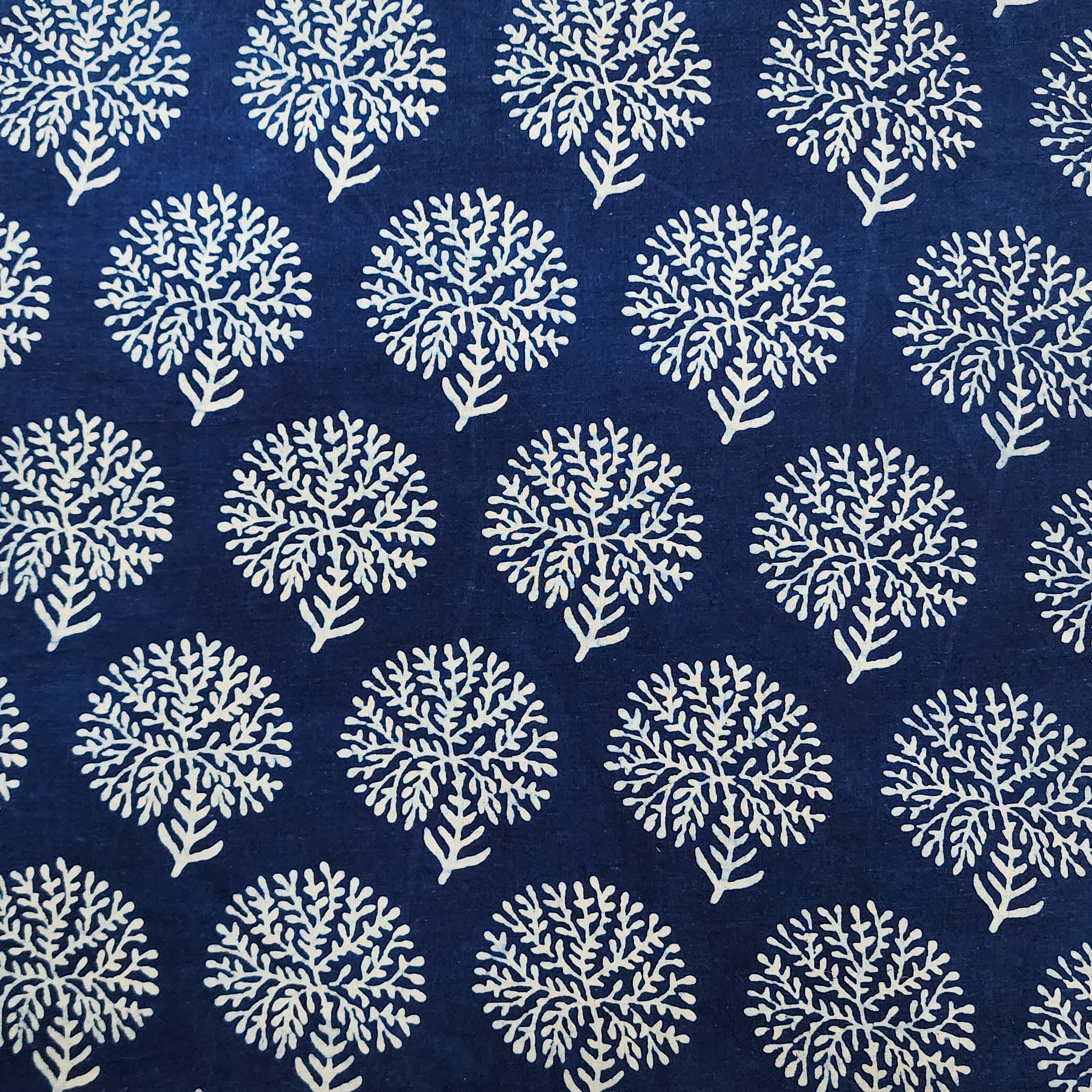 Pure Cotton Indigo Tree Motif Hand Block Print Fabric – Sanskruti