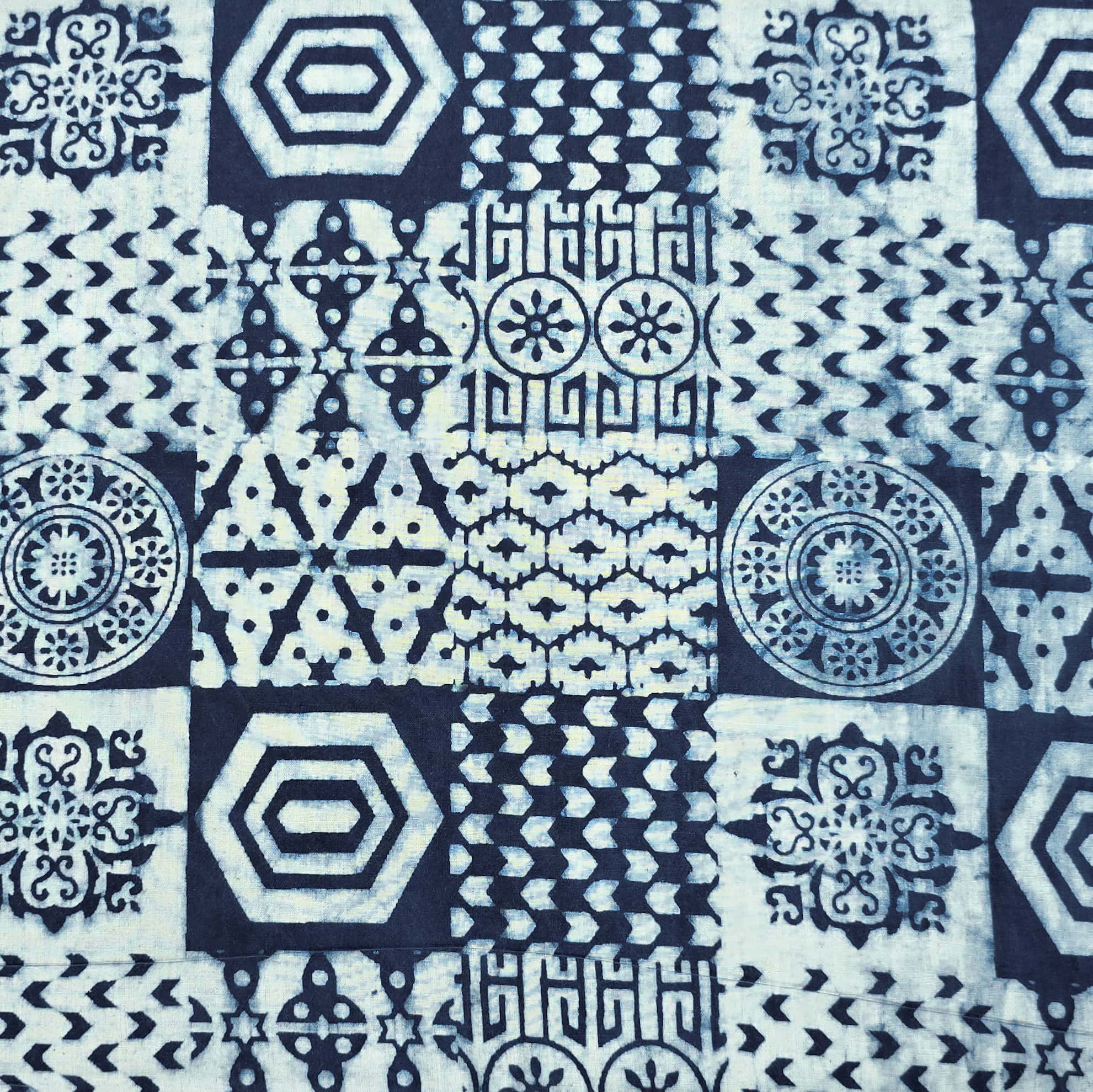 Pure Cotton Indigo White And Blue Intricate Multi Block Design Hand Bl ...