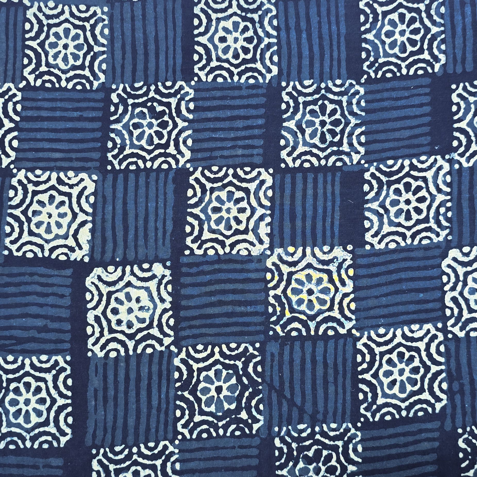 Pure Cotton Indigo White And Blue Square Block Hand Block Print Fabric ...