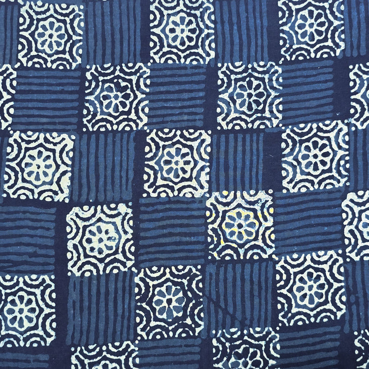 Pure Cotton Indigo White And Blue Square Block Hand Block Print Fabric ...