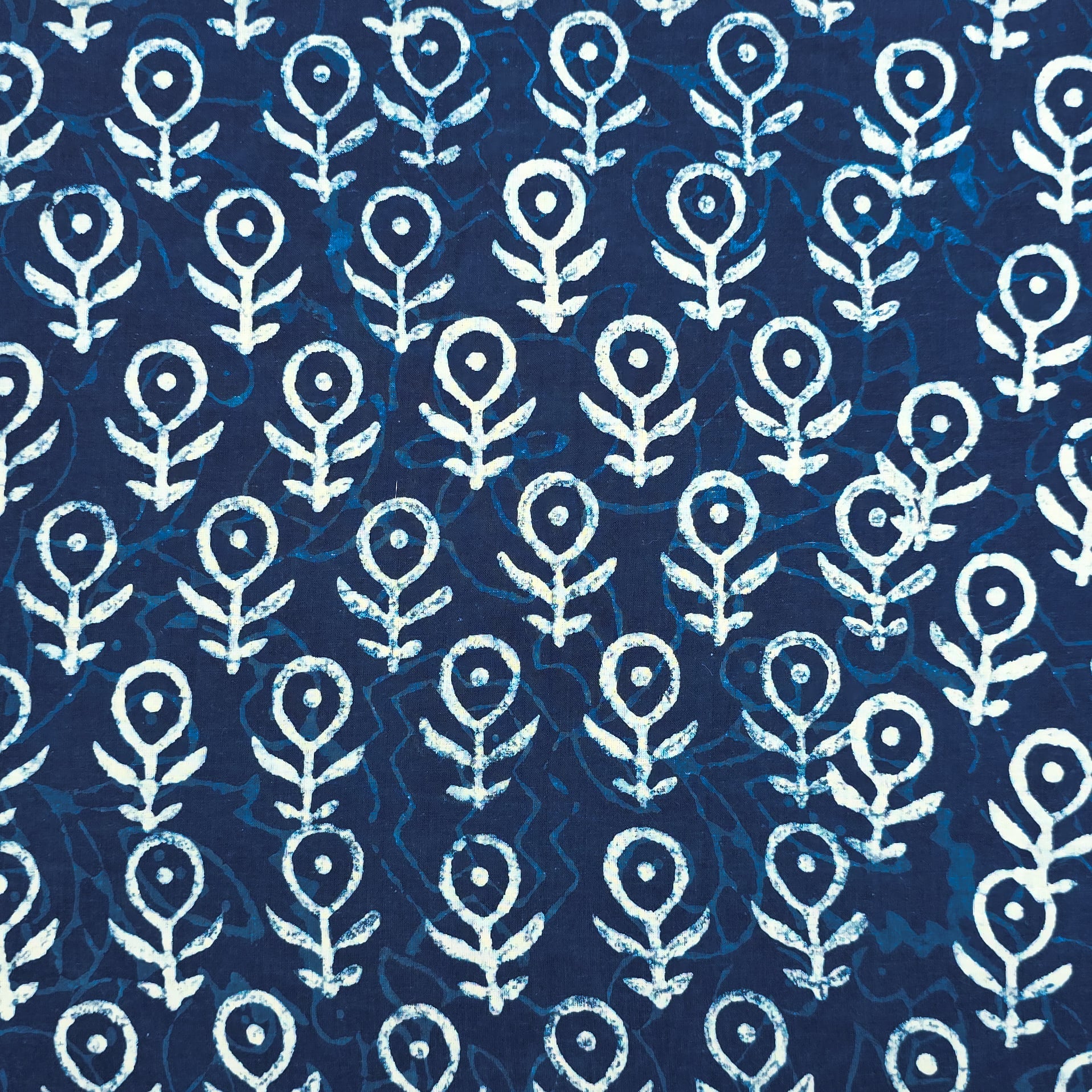 Pure Cotton Indigo White Flower Buds Motif Design Hand Block Print Fab ...