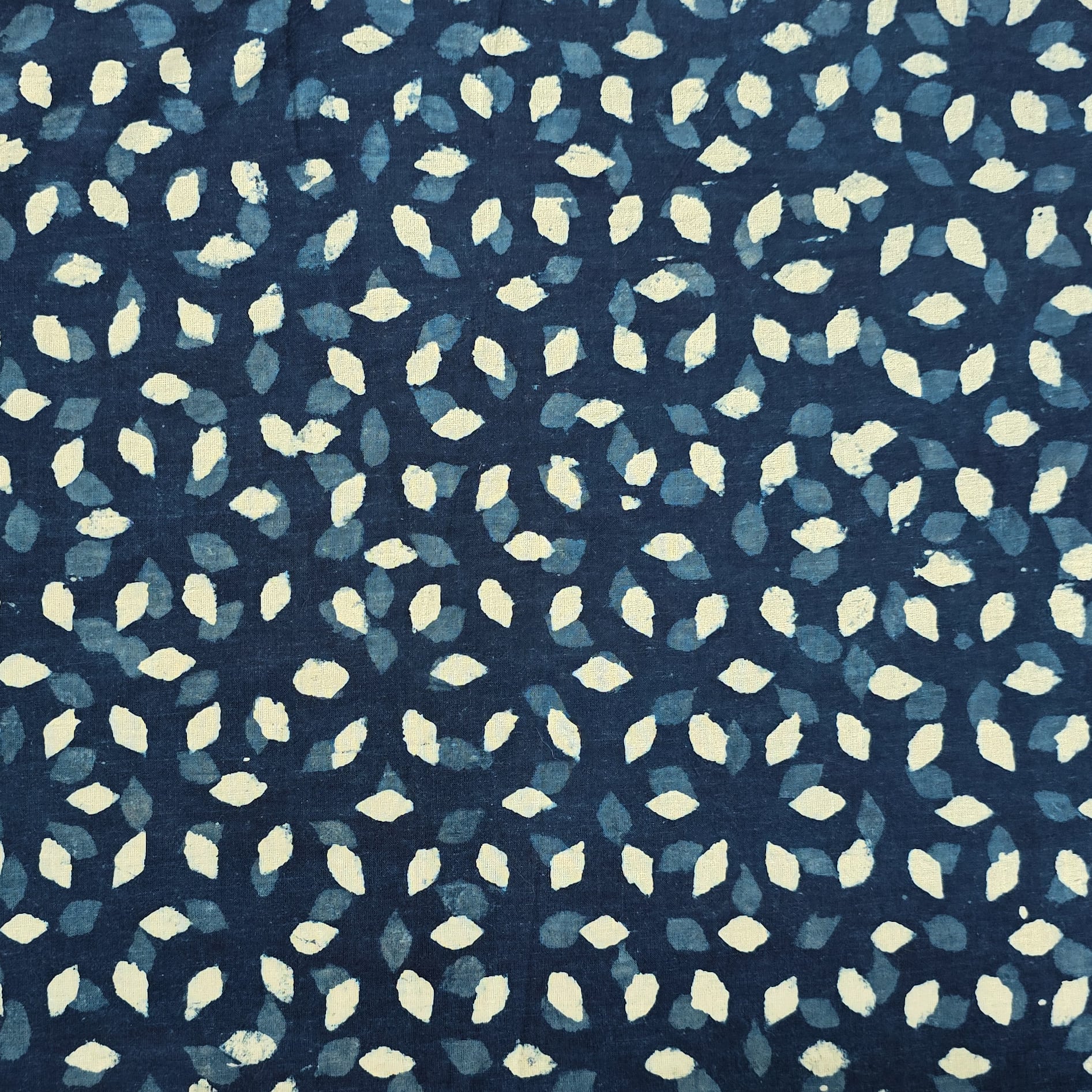 Pure Cotton Indigo White Flower Design All Over Fabric Hand Block Prin ...