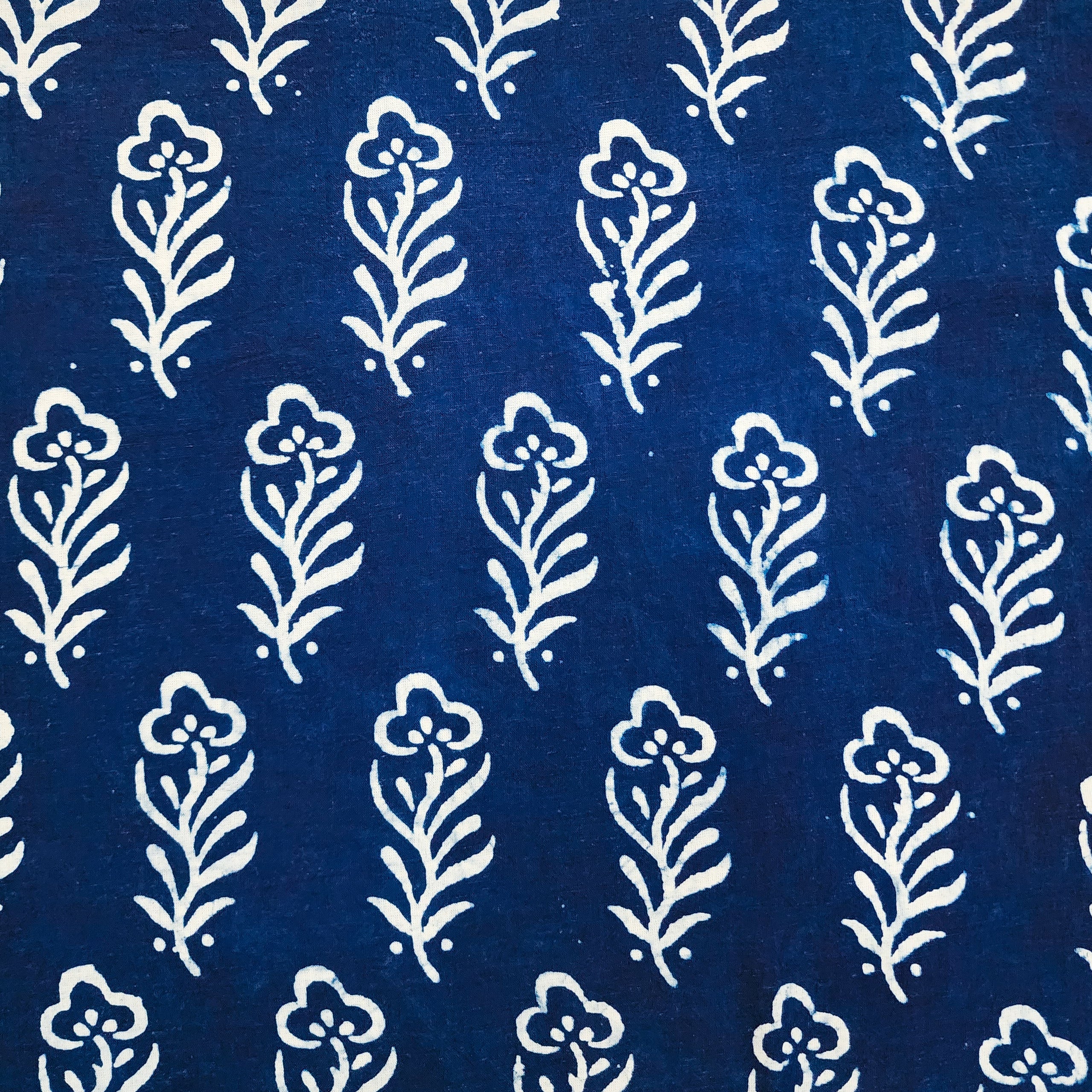 Pure Cotton Indigo White Flower Motifs Hand Block Print Fabric – Sanskruti