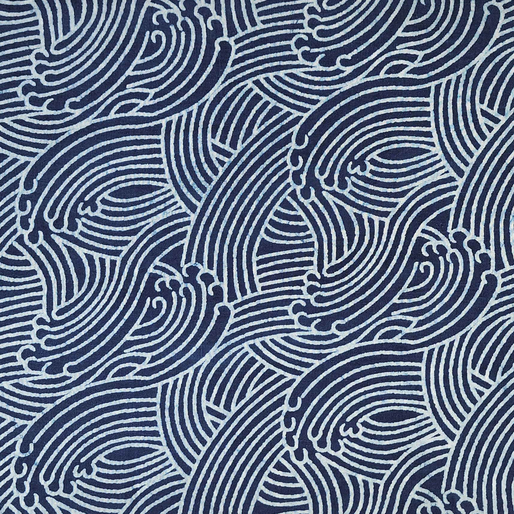 (PRE-CUT 1 METER) Pure Cotton Indigo White Jaal Hand Block Print Fabri ...