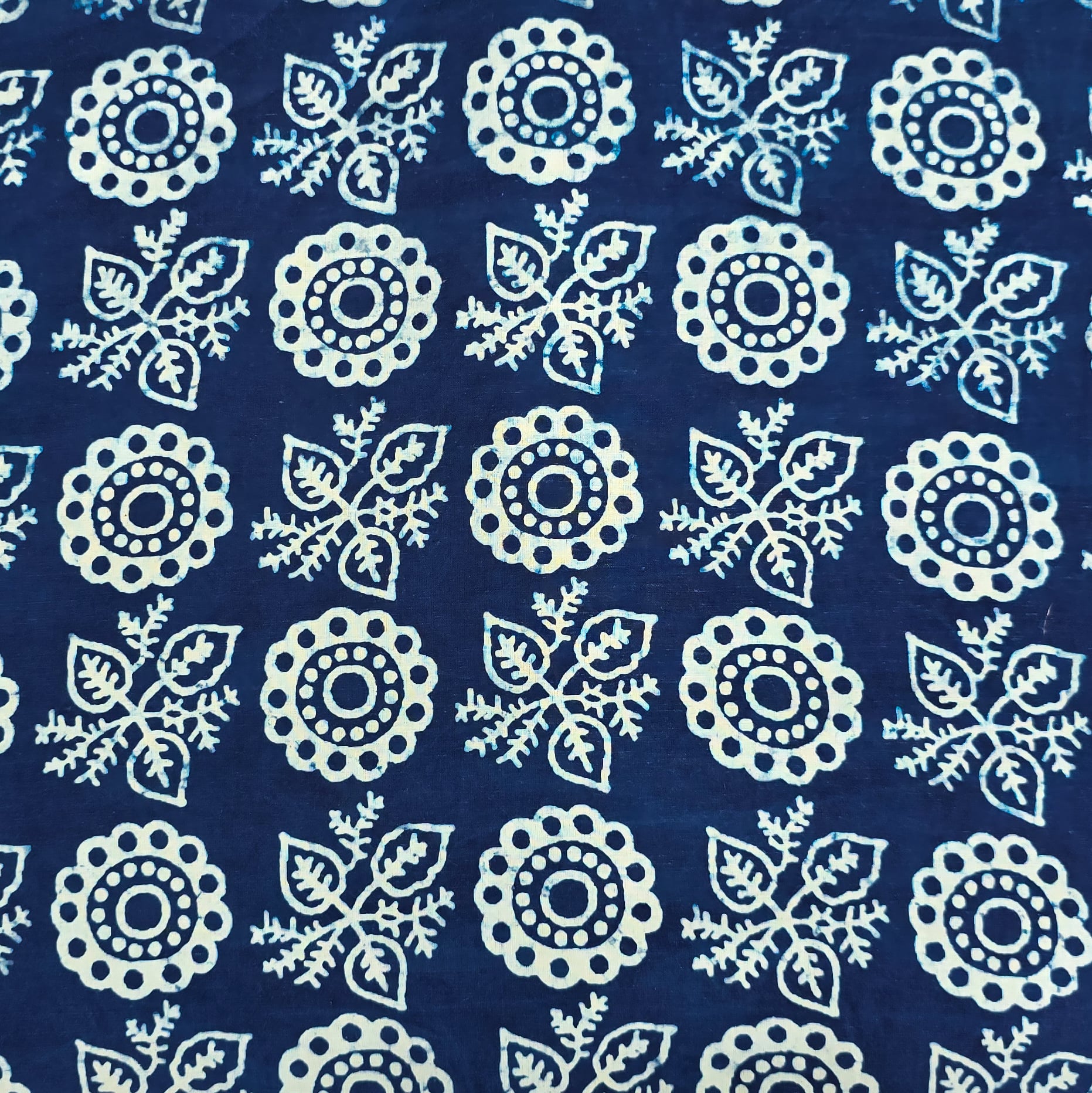 Pure Cotton Indigo White Jungle Wild Flower Jaal Hand Block Print Fabr ...