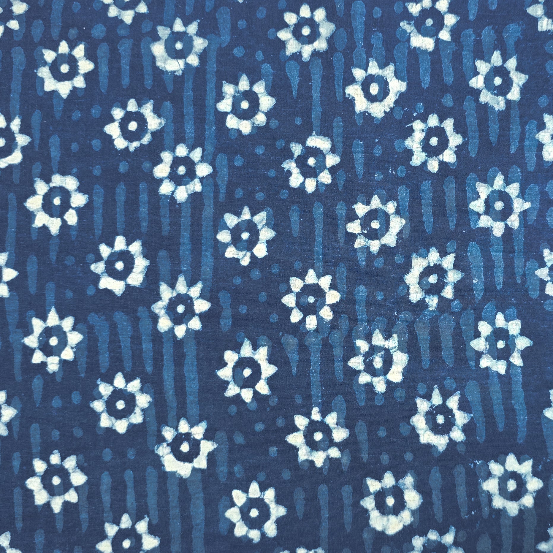 Pure Cotton Indigo White Star Flower Design Motif Hand Block Print Fab ...