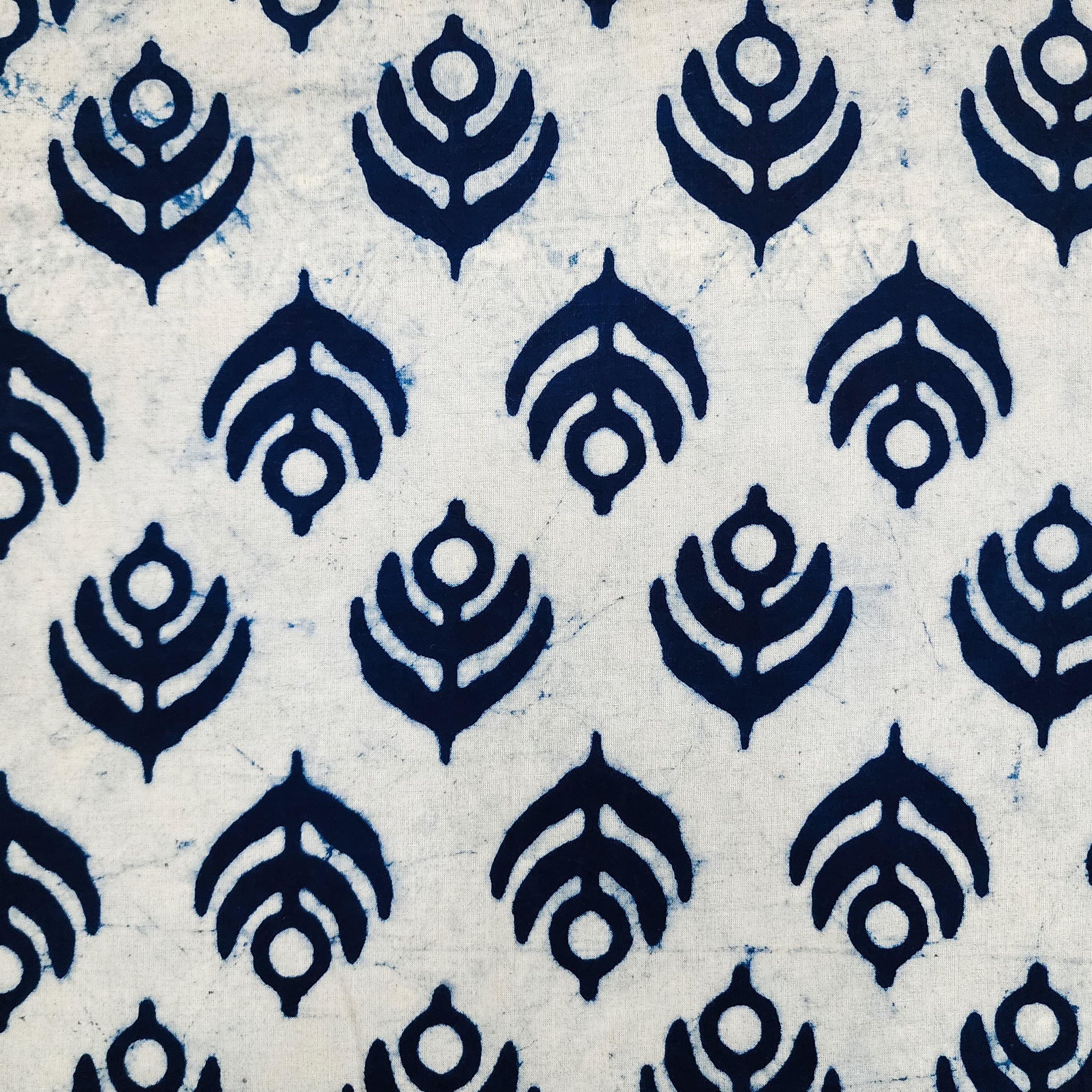 Pure Cotton Indigo White With Blue Peacock Feather Motifs Hand Block P ...