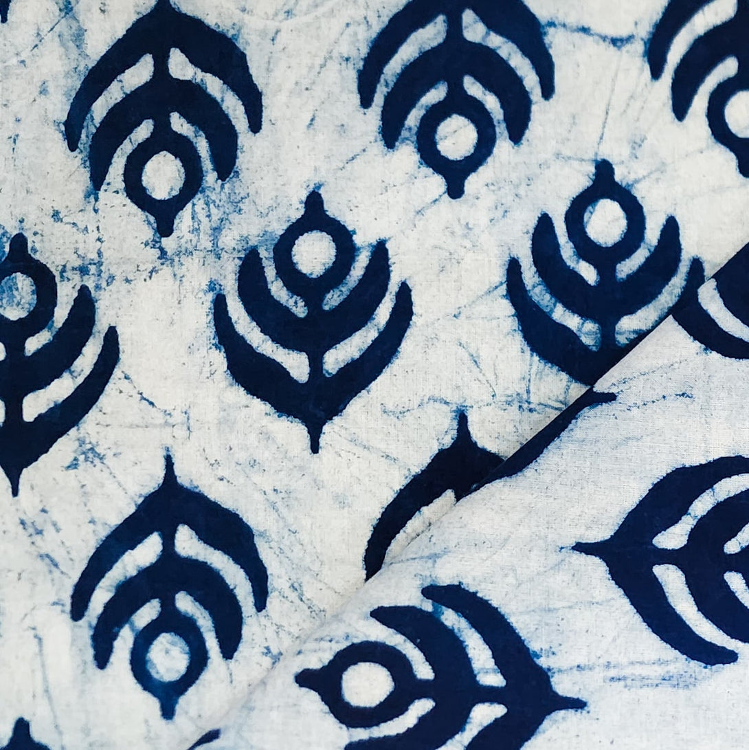 Pure Cotton Indigo White With Blue Peacock Feather Motifs Hand Block P ...