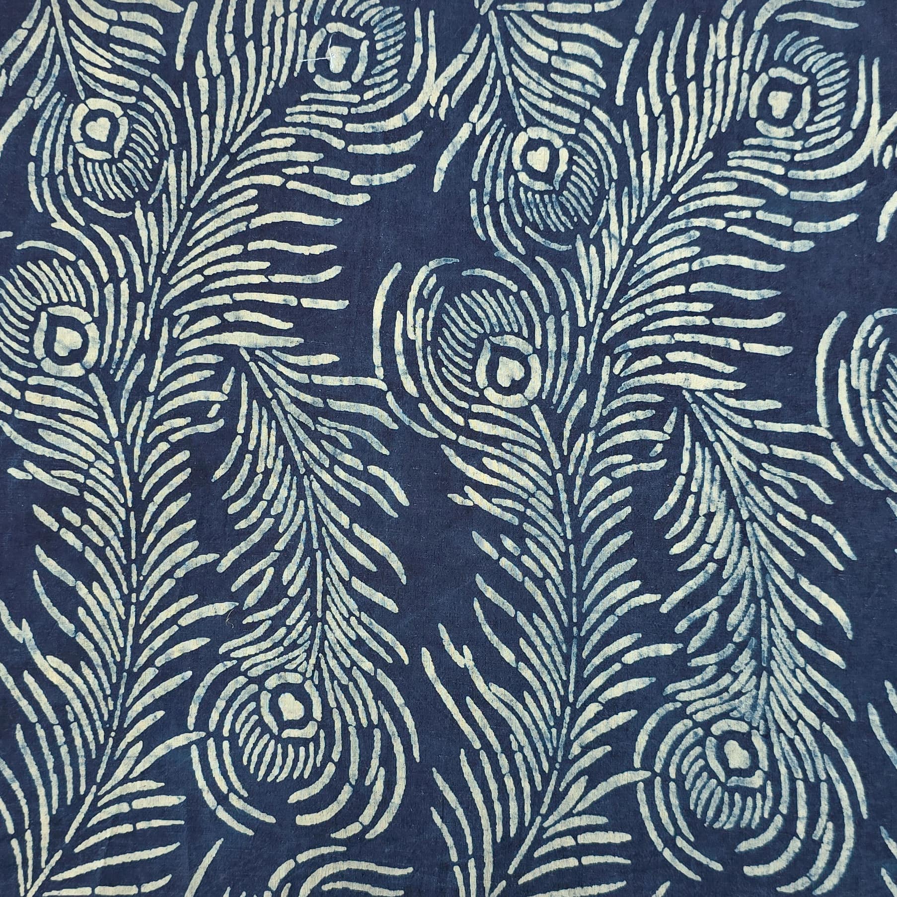 Pure Cotton Indigo White With Blue Peacock Feathers Hand Block Print F ...