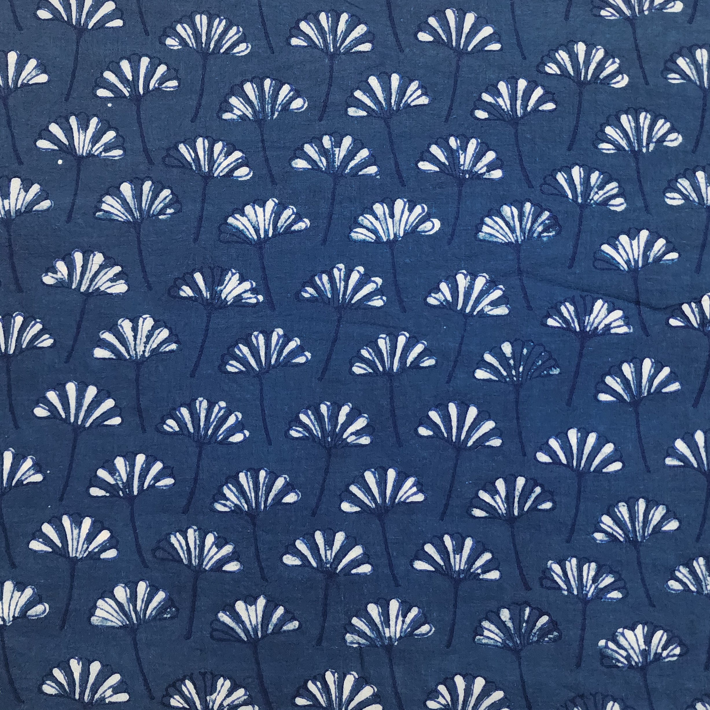 Pure Cotton Indigo With A Simple Flower Motif Hand Block Print Fabric ...