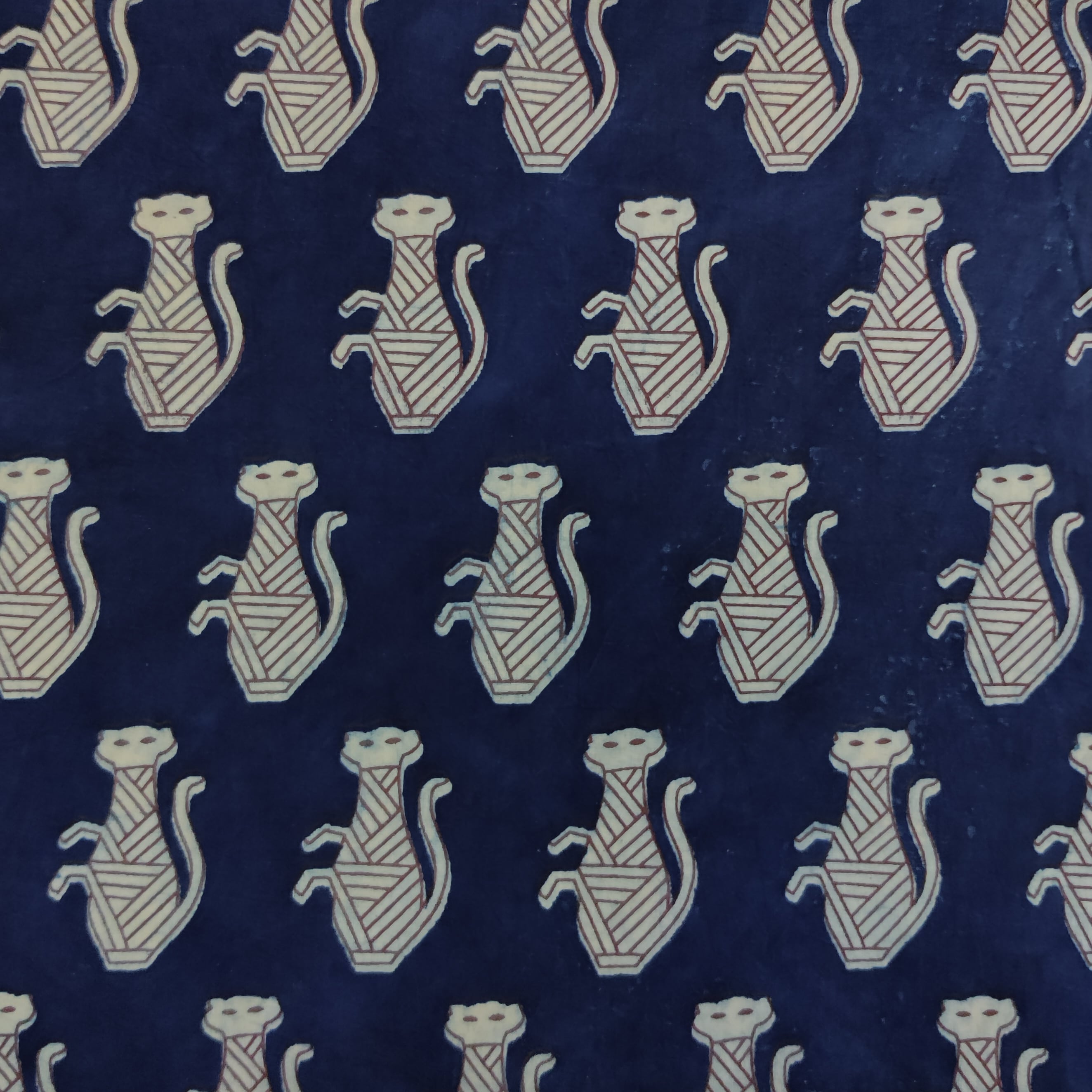 Pre-cut 0.90 cm Pure Cotton Indigo With Cats Hand Block Print Fabric ...