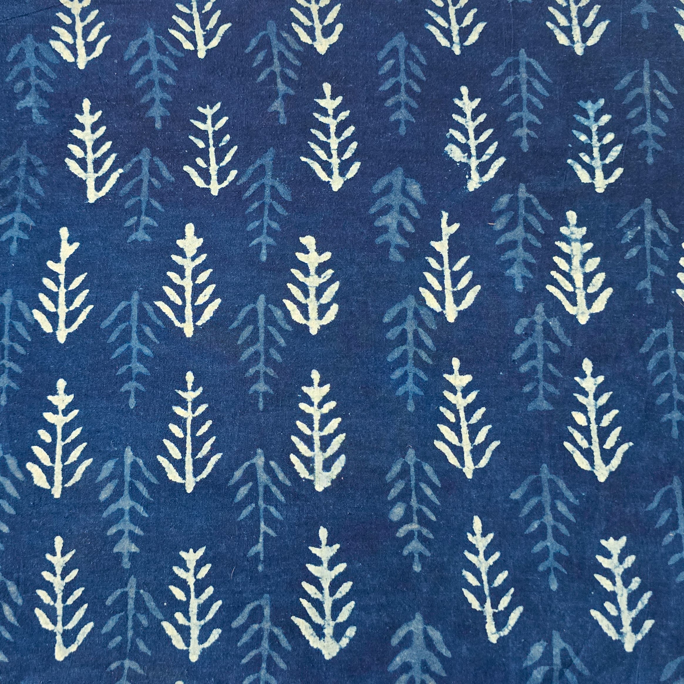 Pure Cotton Indigo With Cream Light Blue Fern Motifs Hand Block Print ...