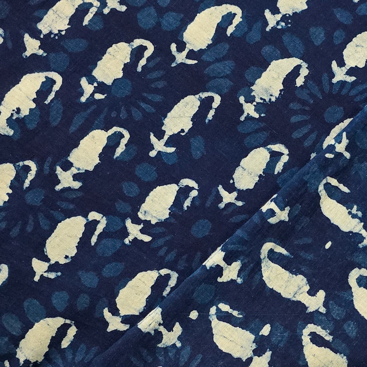 Pure Cotton Dark Indigo With Light Indigo Kairi Hand Block Print Fabri ...