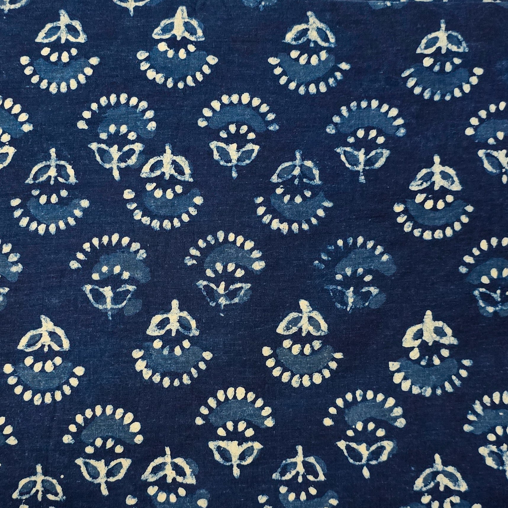 Pure Cotton Indigo With Mehendi Flower Design Hand Block Print Fabric ...