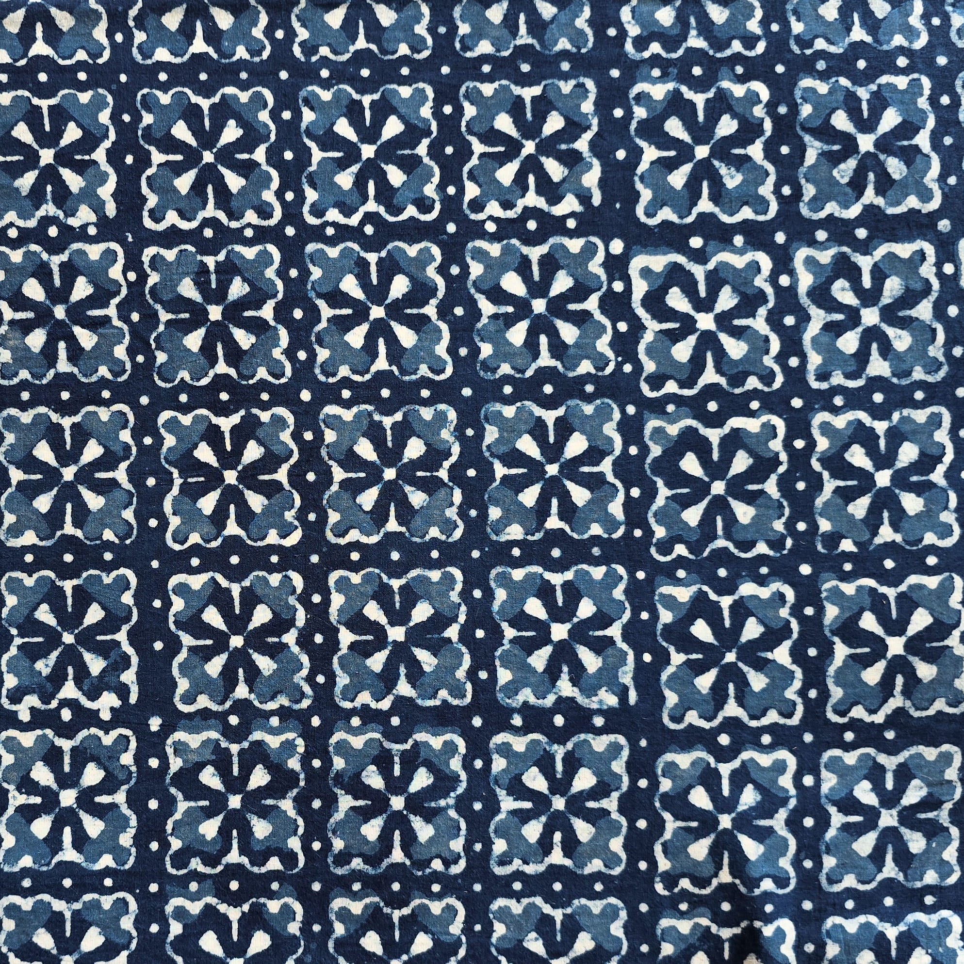 (PRE-CUT 2 METER) Pure Cotton Indigo With White Flower Square Design H ...