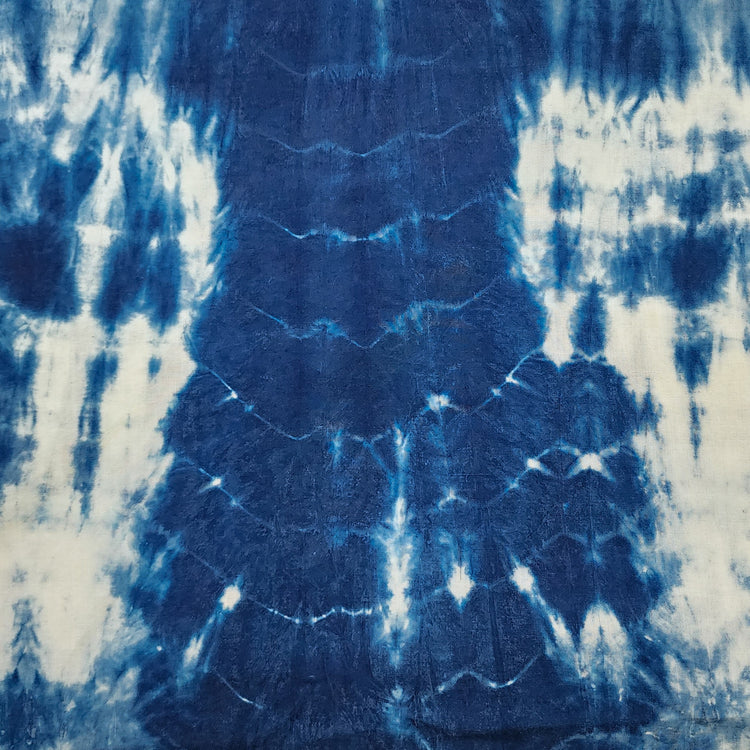 Pre Cut (1 Meter) Pure Cotton Ink Blue With White Hand Tie And Dyed Fa ...