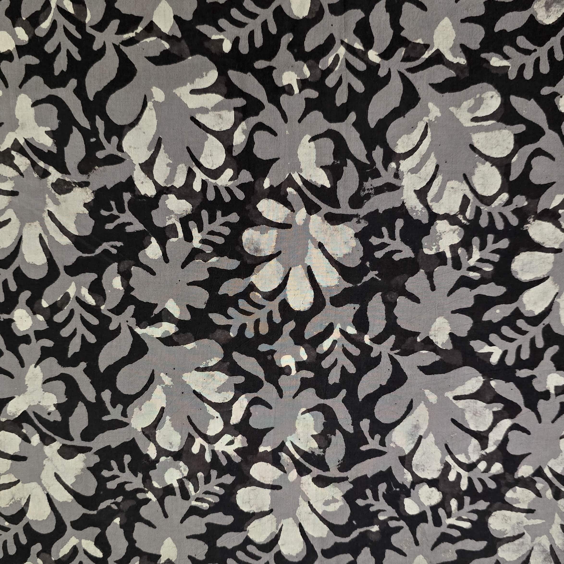 Pure Cotton Jahota Black With Grey Jungle Wild Flower Hand Block Print ...