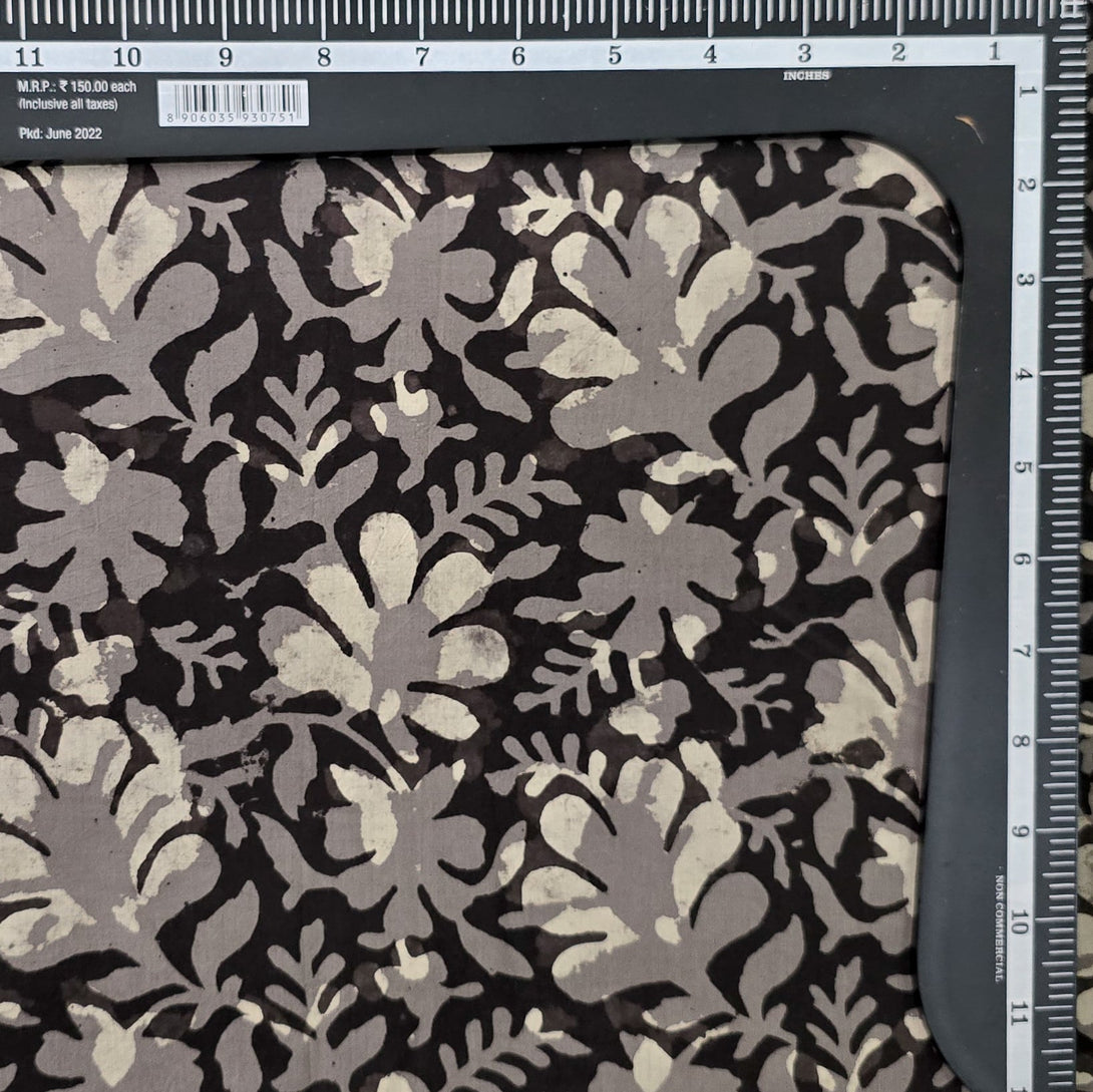 Pure Cotton Jahota Black With Grey Jungle Wild Flower Hand Block Print ...