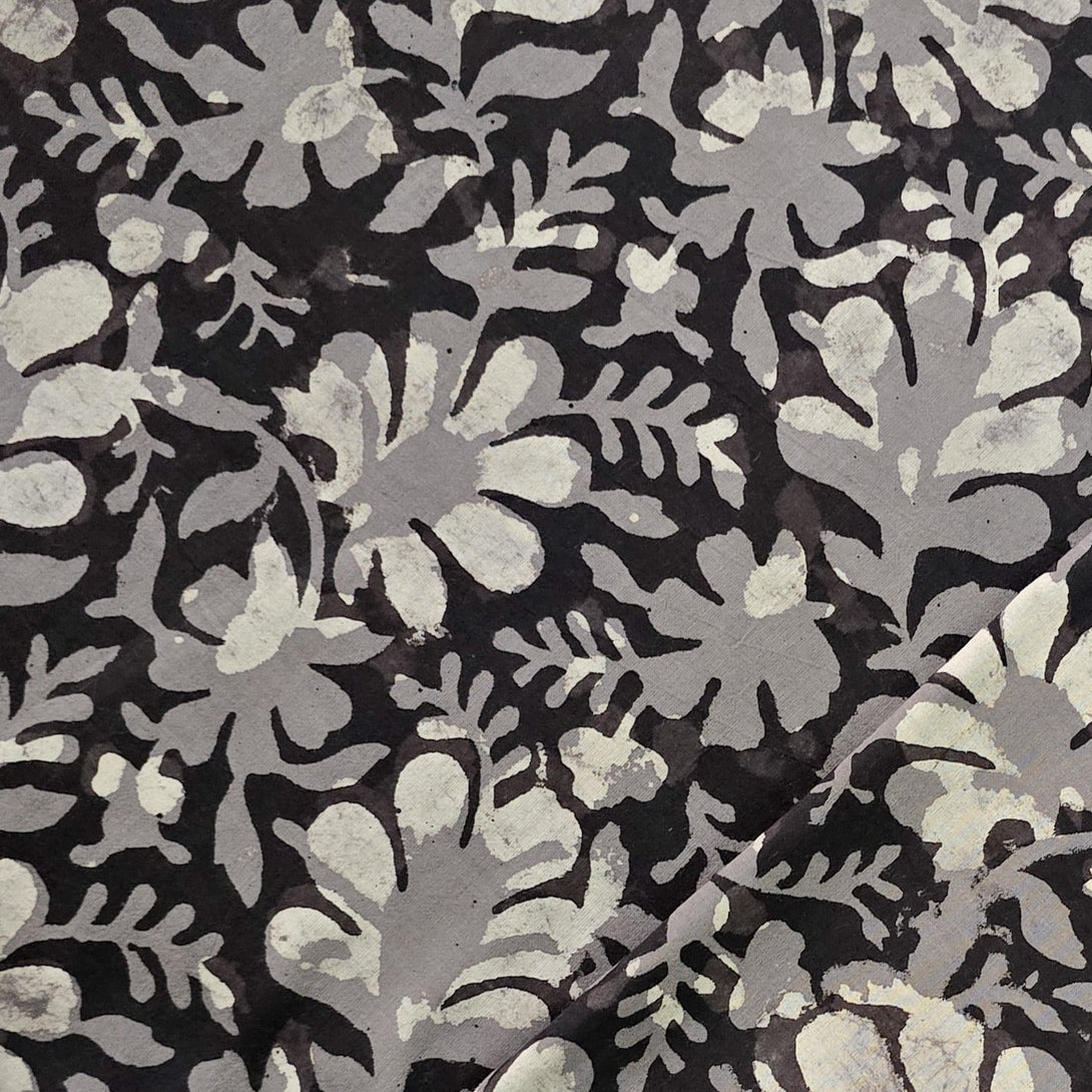 Pure Cotton Jahota Black With Grey Jungle Wild Flower Hand Block Print ...