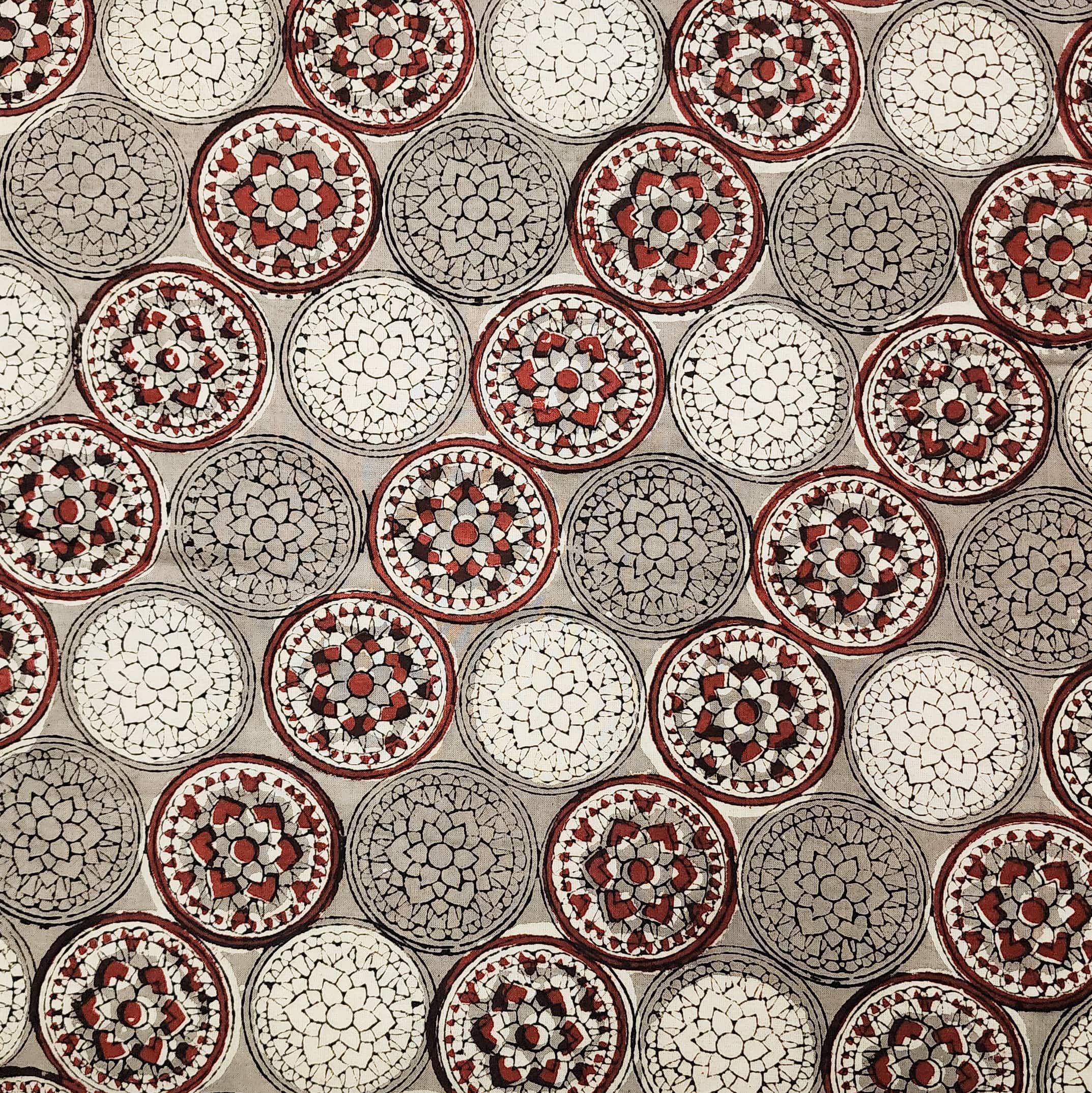 Pure Cotton Jahota Grey With Cream And Rust Mandala Design Hand Block ...