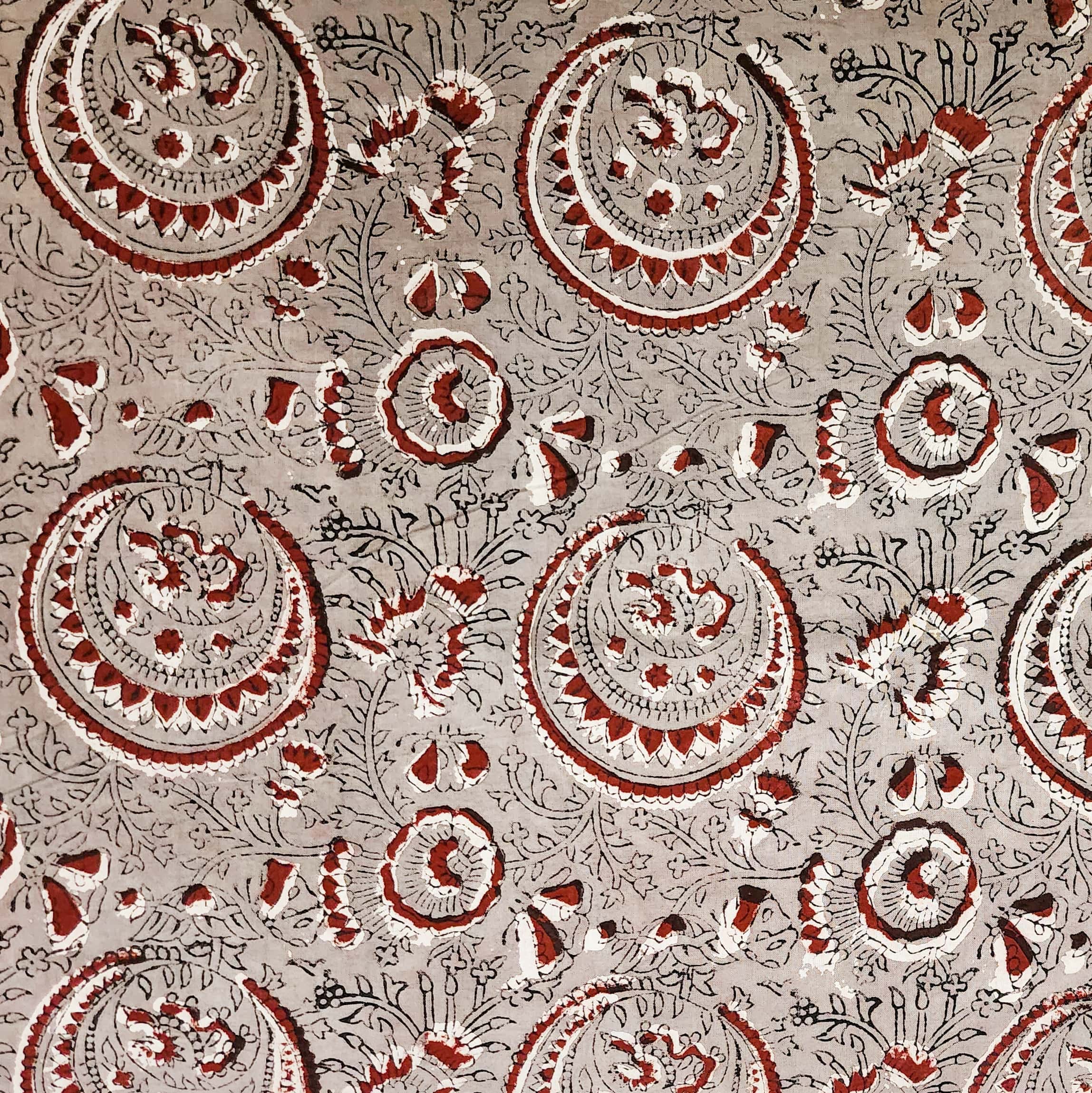 Pure Cotton Jahota Grey With Rust Flower Jaal Hand Block Print Fabric ...