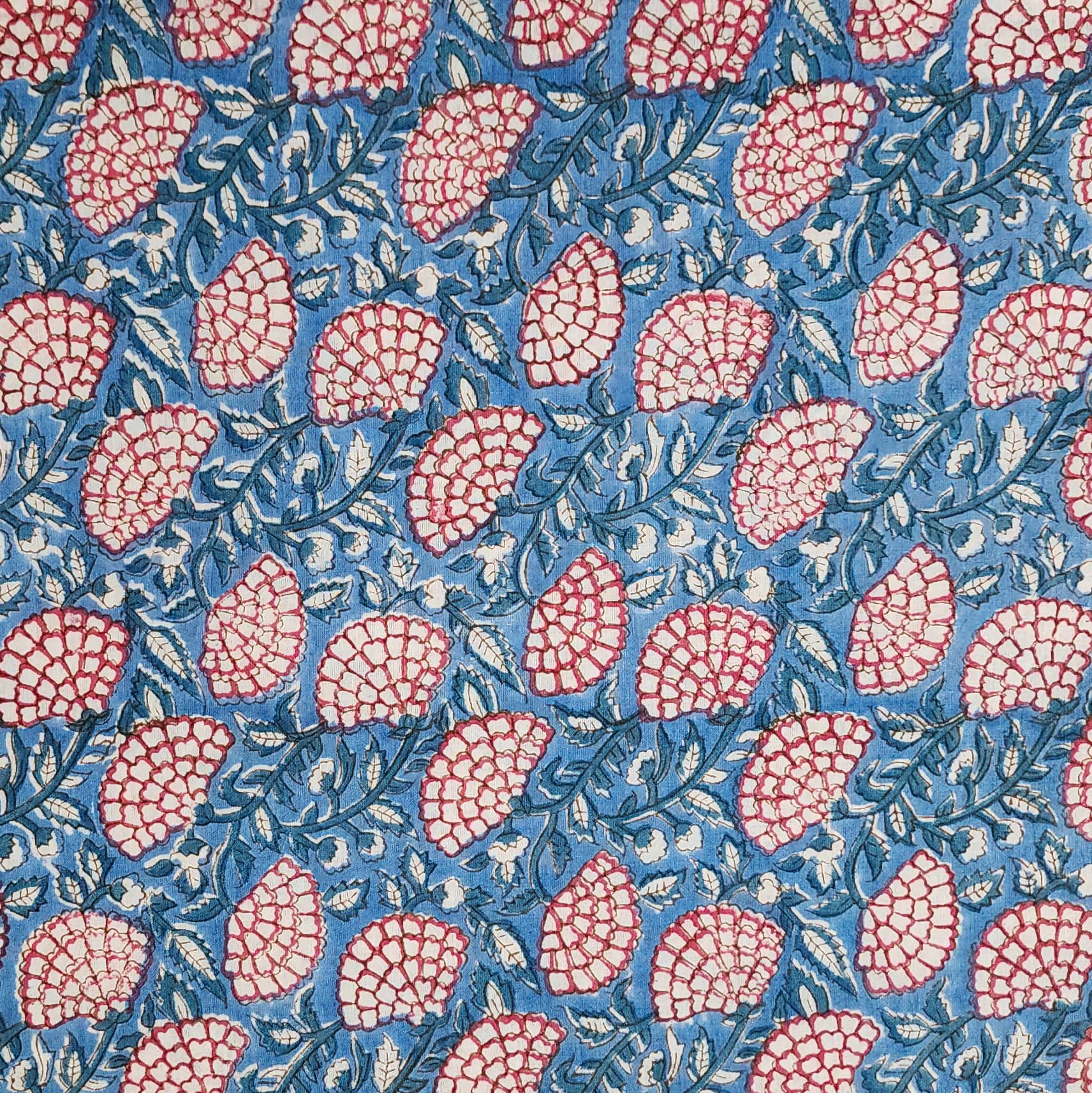 Pure Cotton Jaipuri Blue And Red Levy Flower Jaal Hand Block Print Fab ...