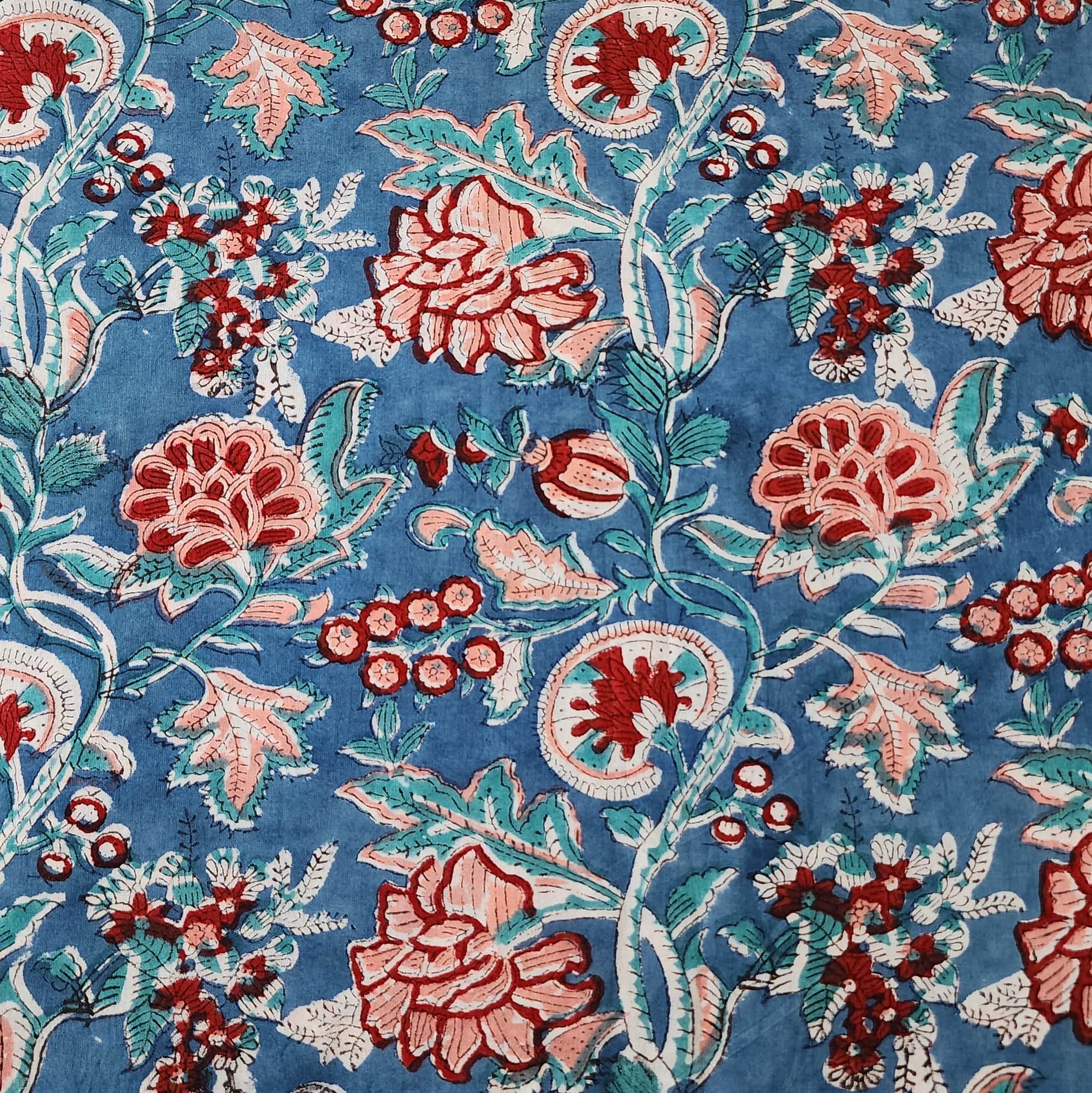 Pure Cotton Jaipuri Blue And Red With Light Blue Periwinkle Flower Jaa ...