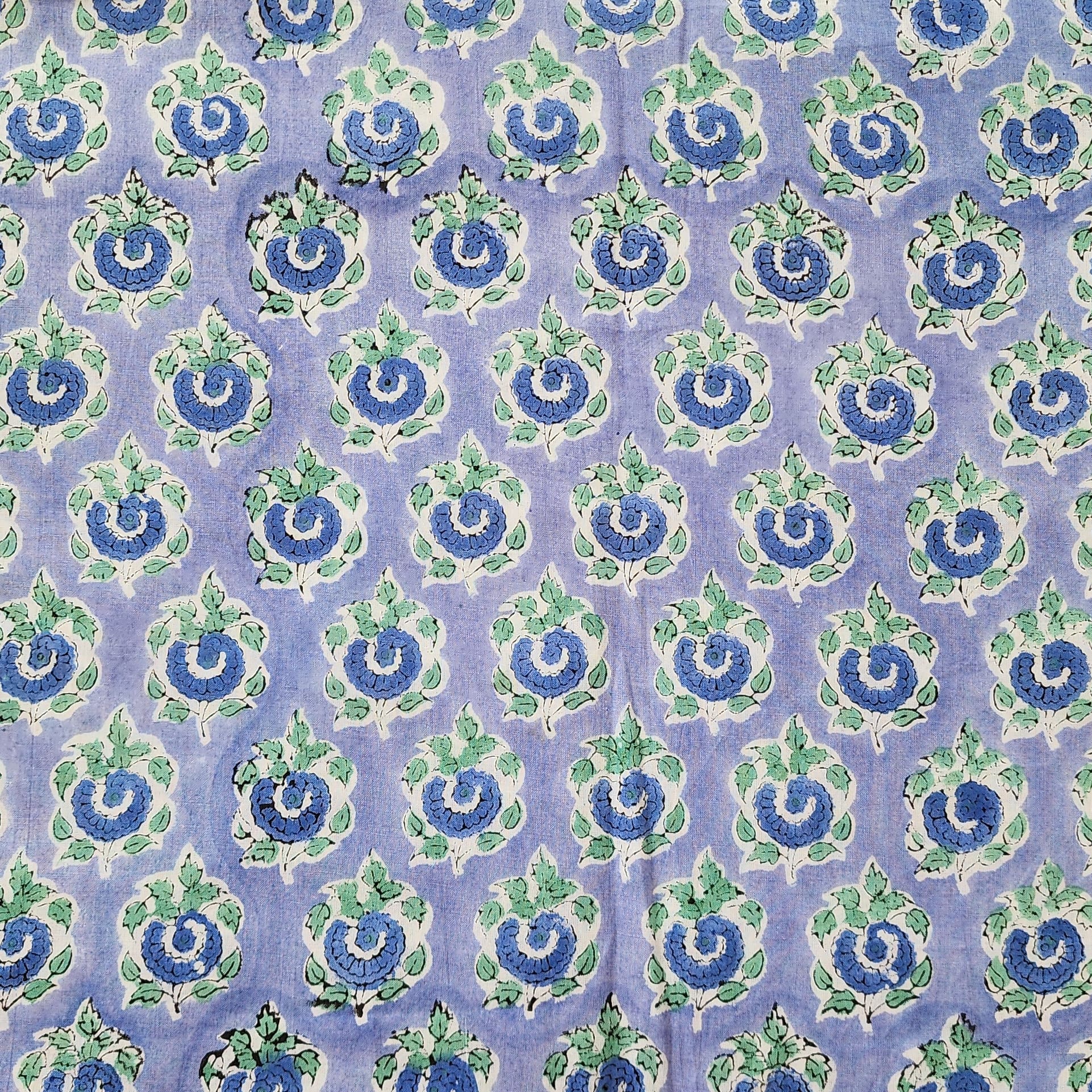 (pre-cut 2.25 meter) Pure Cotton Jaipuri Blue With Dark Blue Flower Mo ...