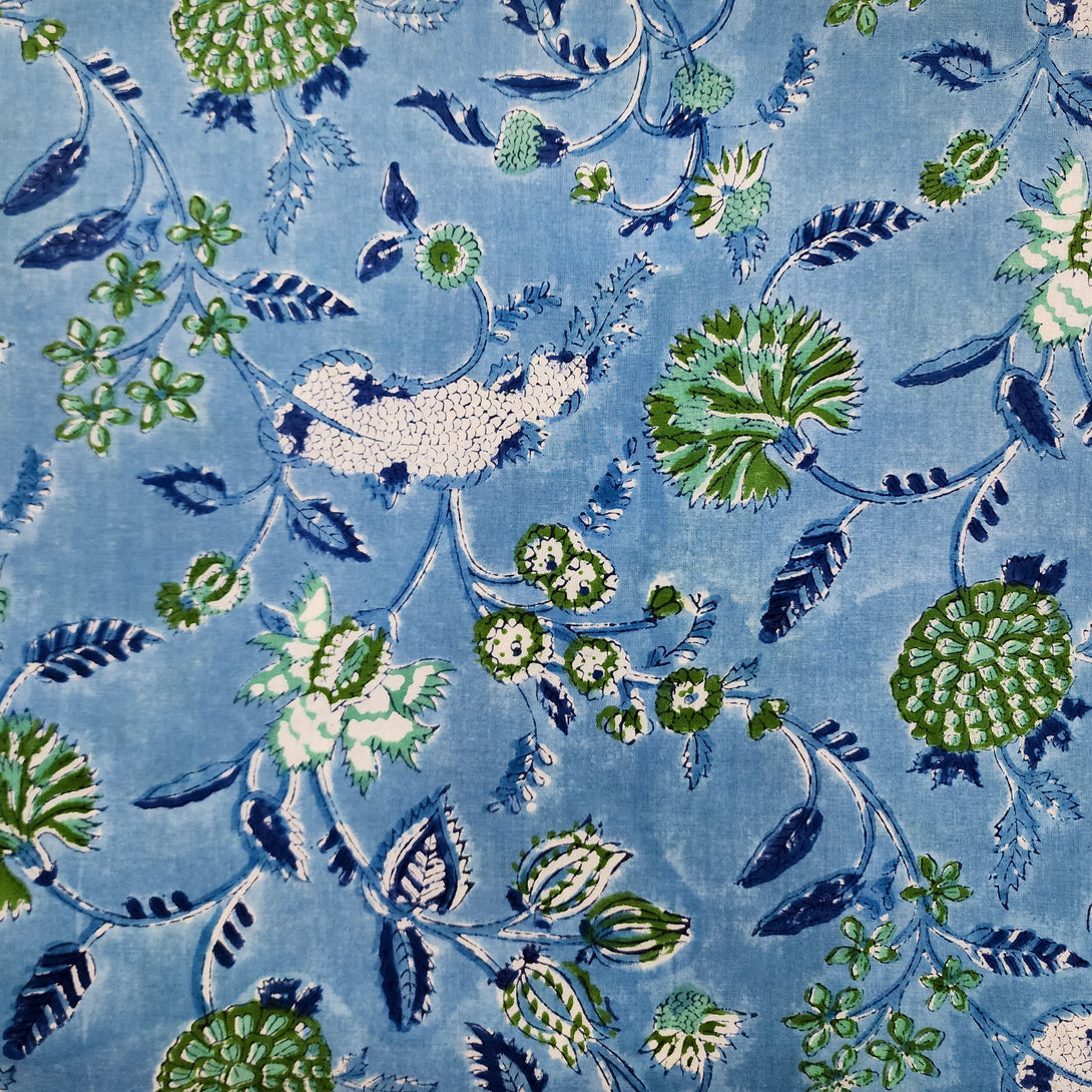 Pure Cotton Jaipuri Blue With Dark Green Flower Jaal Hand Block Print ...
