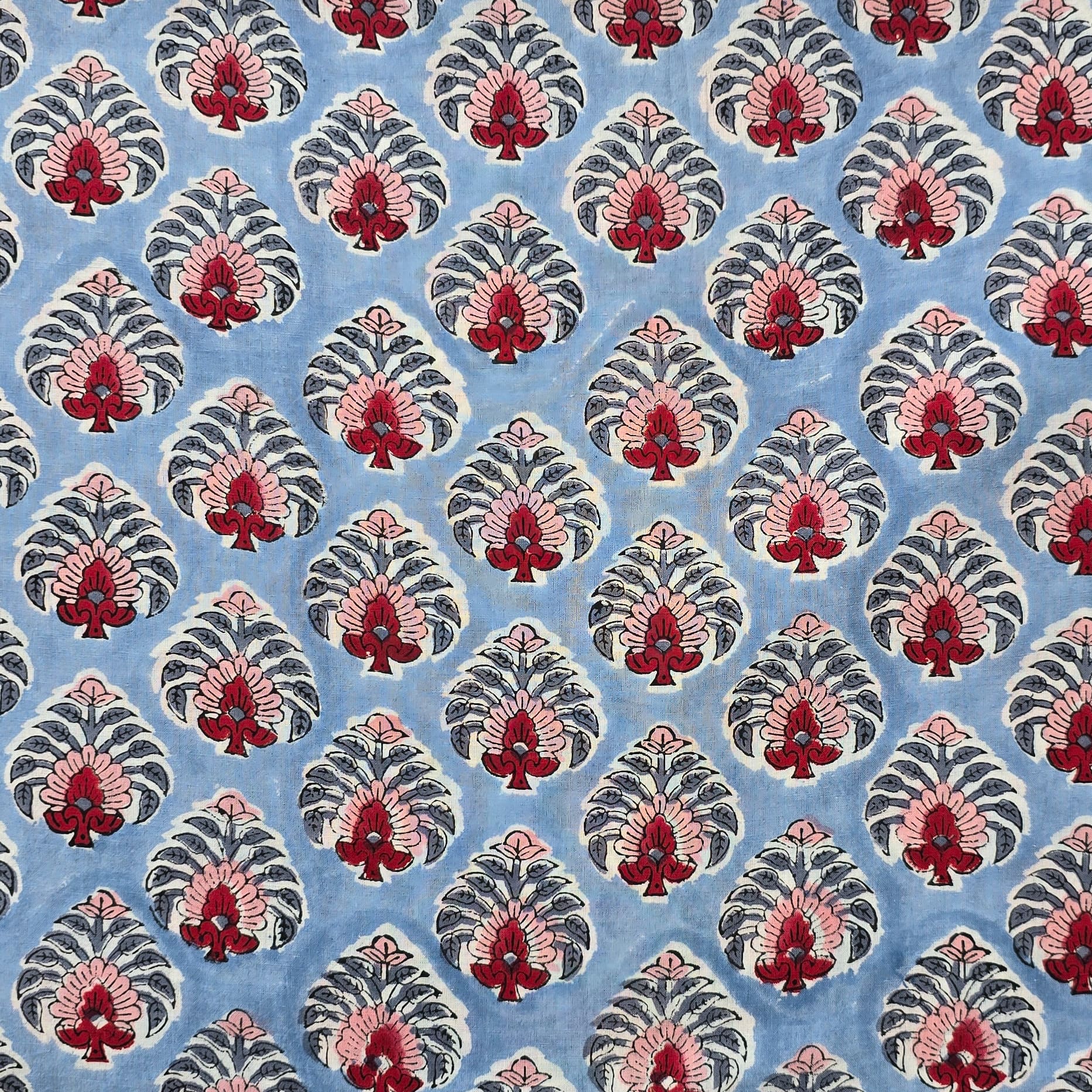 Pure Cotton Jaipuri Blue With Leaves Motif Hand Block Print Fabric ...