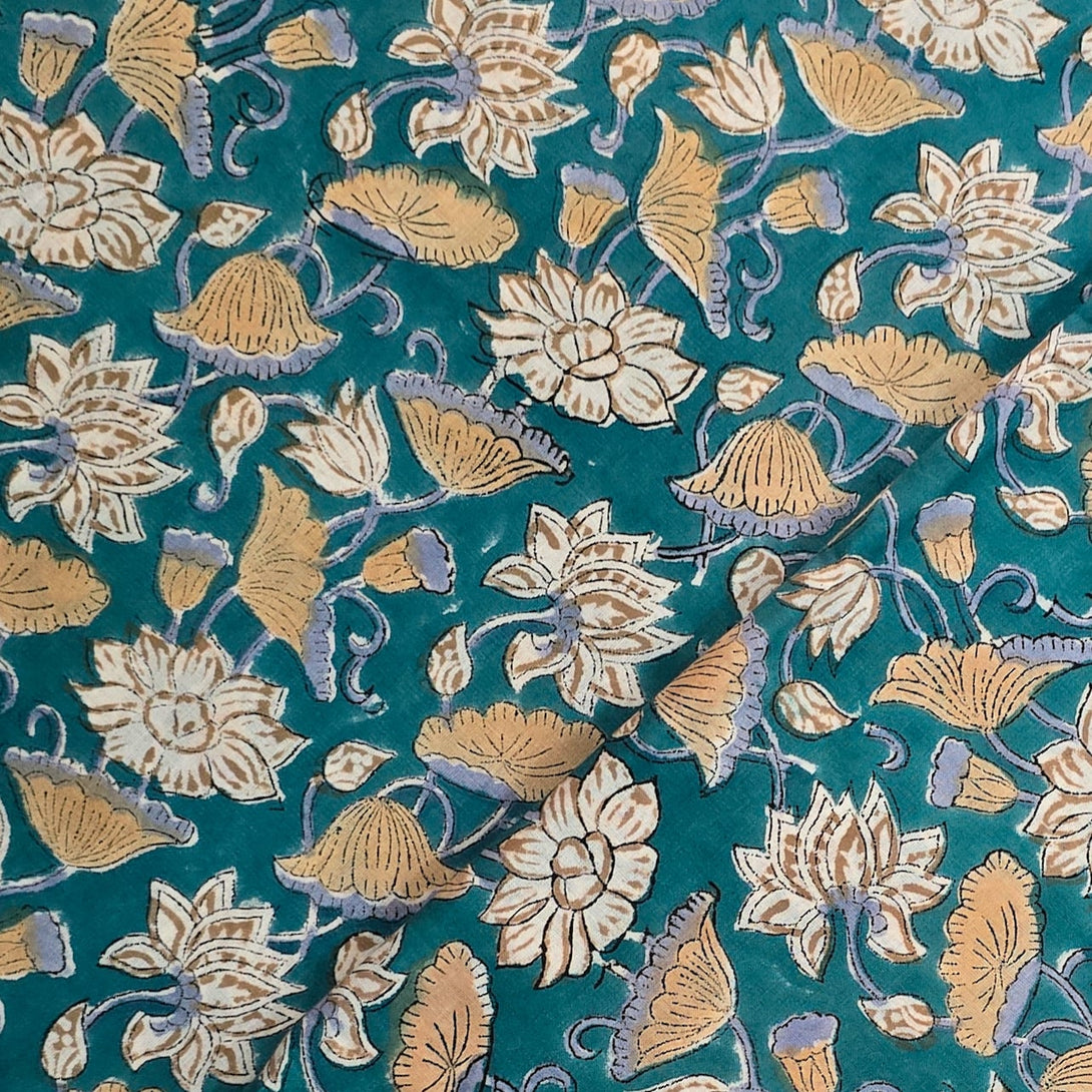 Pure Cotton Jaipuri Blue With Levy Flower Jaal Hand Block Print Fabric ...
