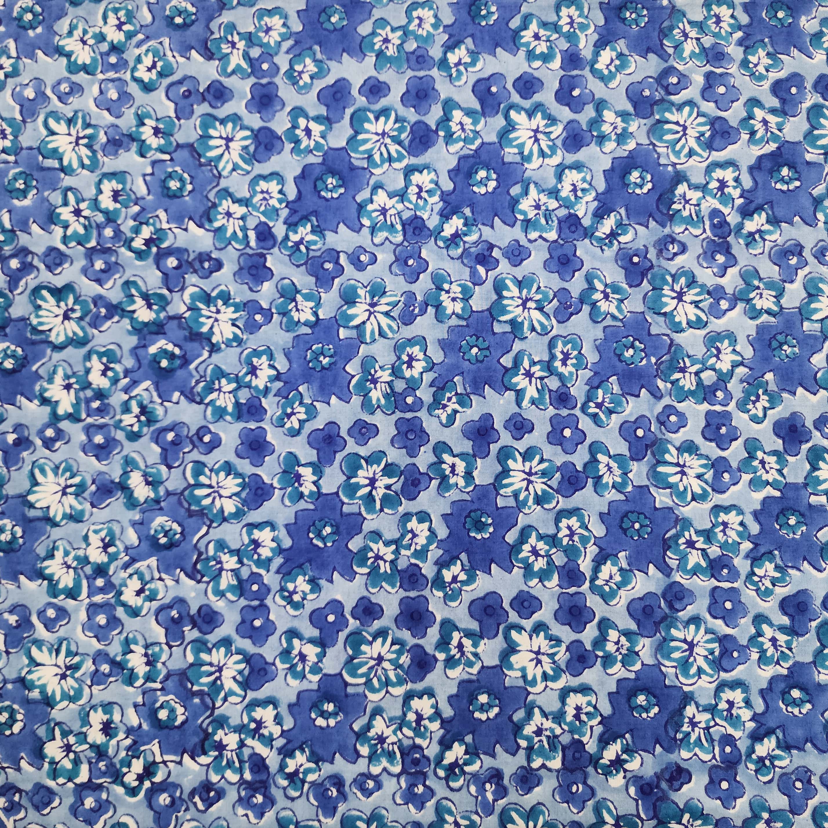 Pure Cotton Jaipuri Blue With Light Blue Flower Hand Block Print Fabri ...