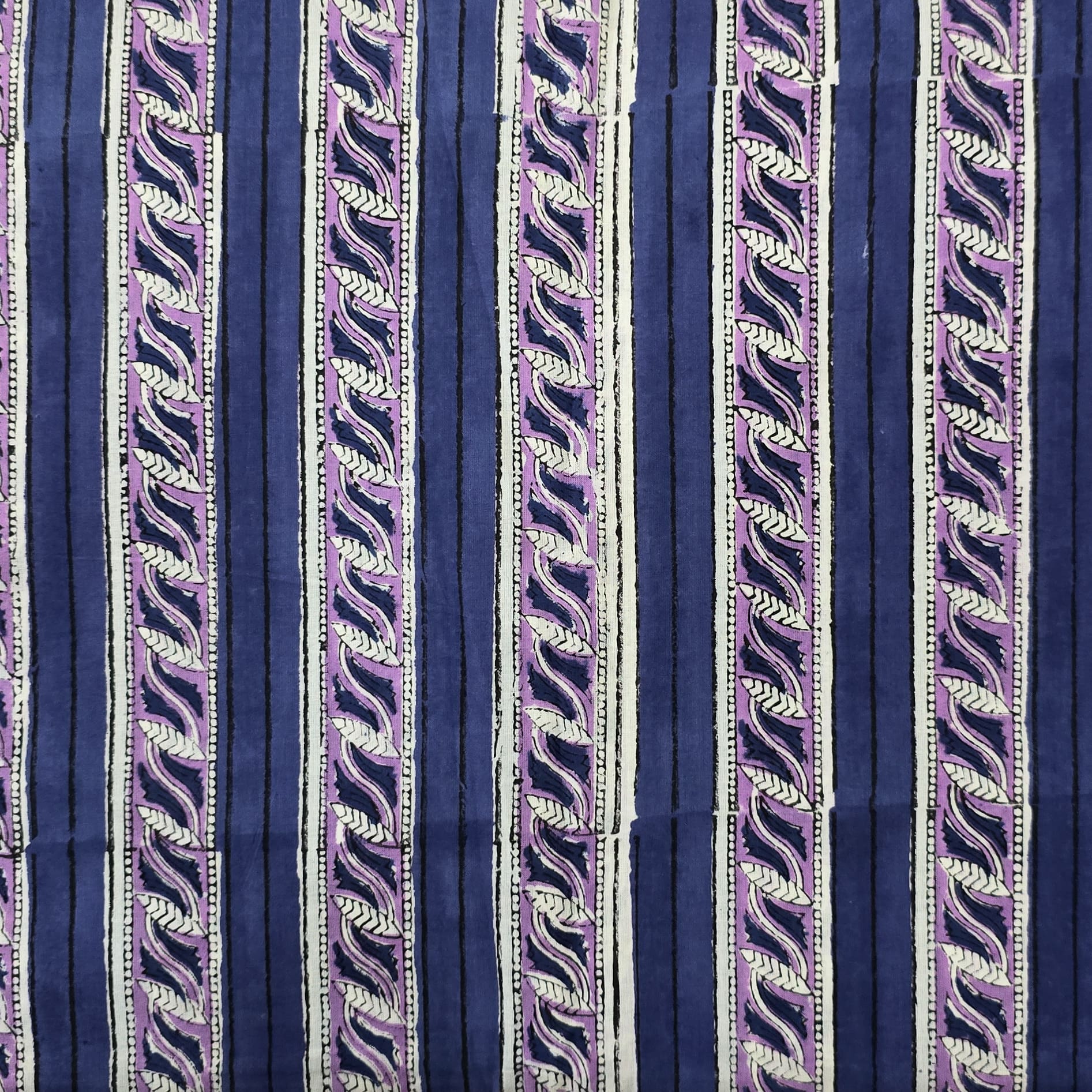 Pure Cotton Jaipuri Blue With Light Purple Border Hand Block Print Fab ...