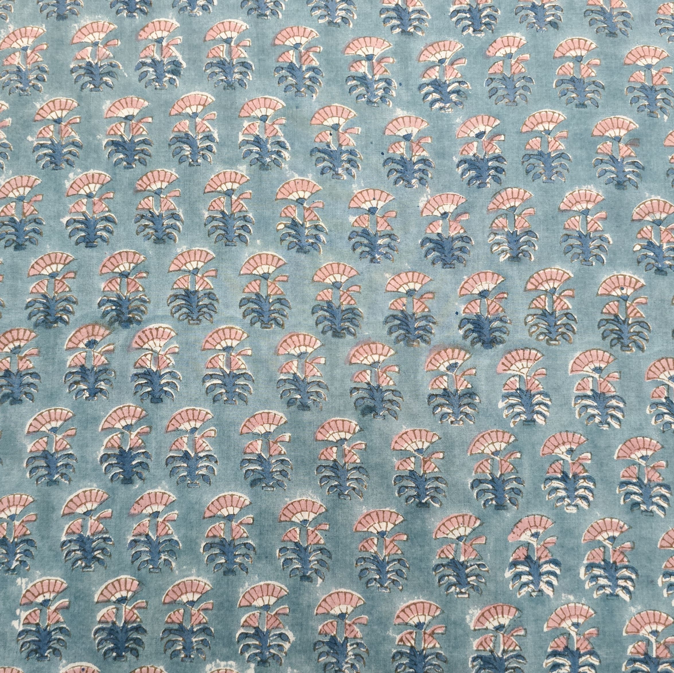 Pre Cut (0.85 Meter) Pure Cotton Jaipuri Blue With Peach Oleander Hand ...