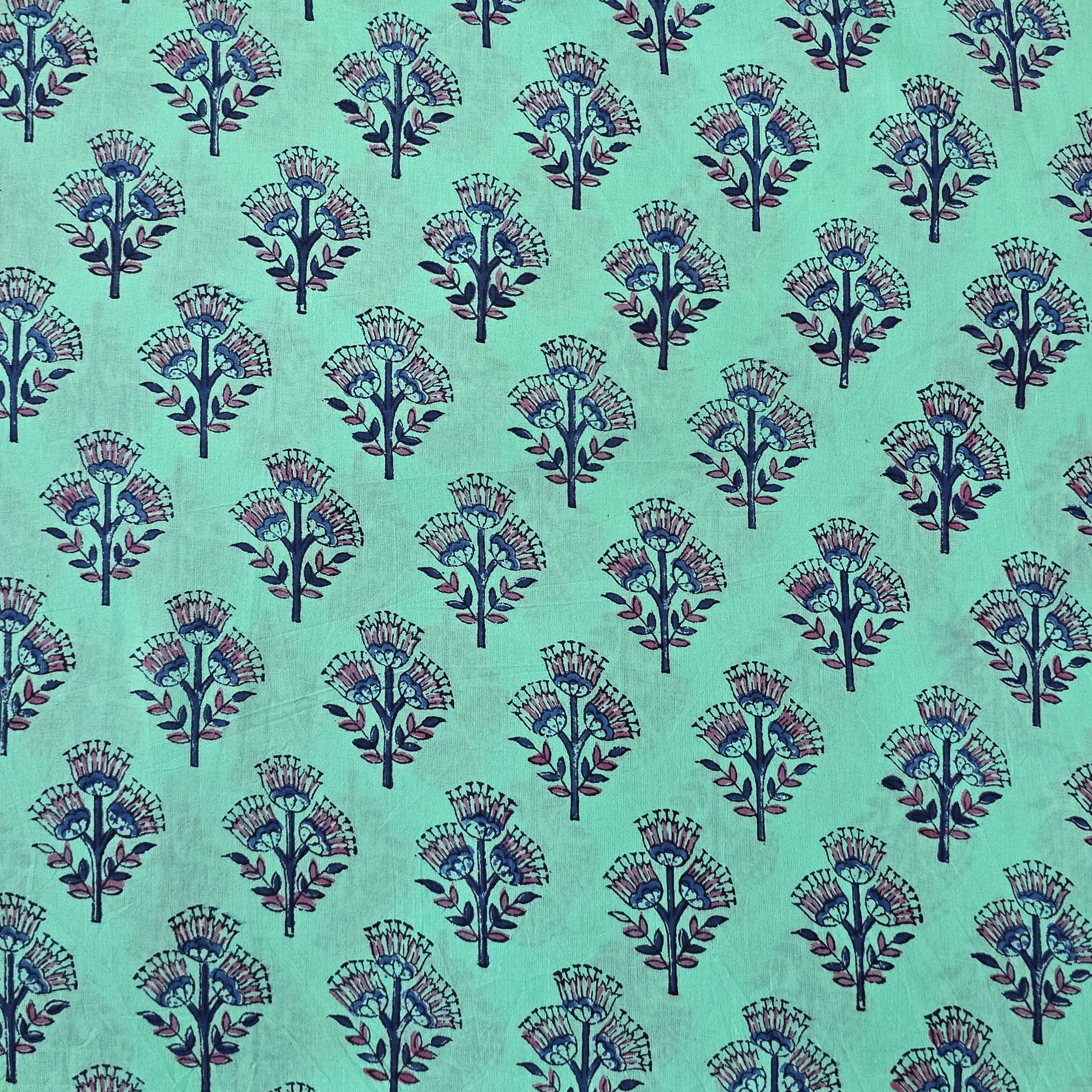 Pure Cotton Jaipuri Blue With Pink Coneflower Motif Hand Block Print F ...