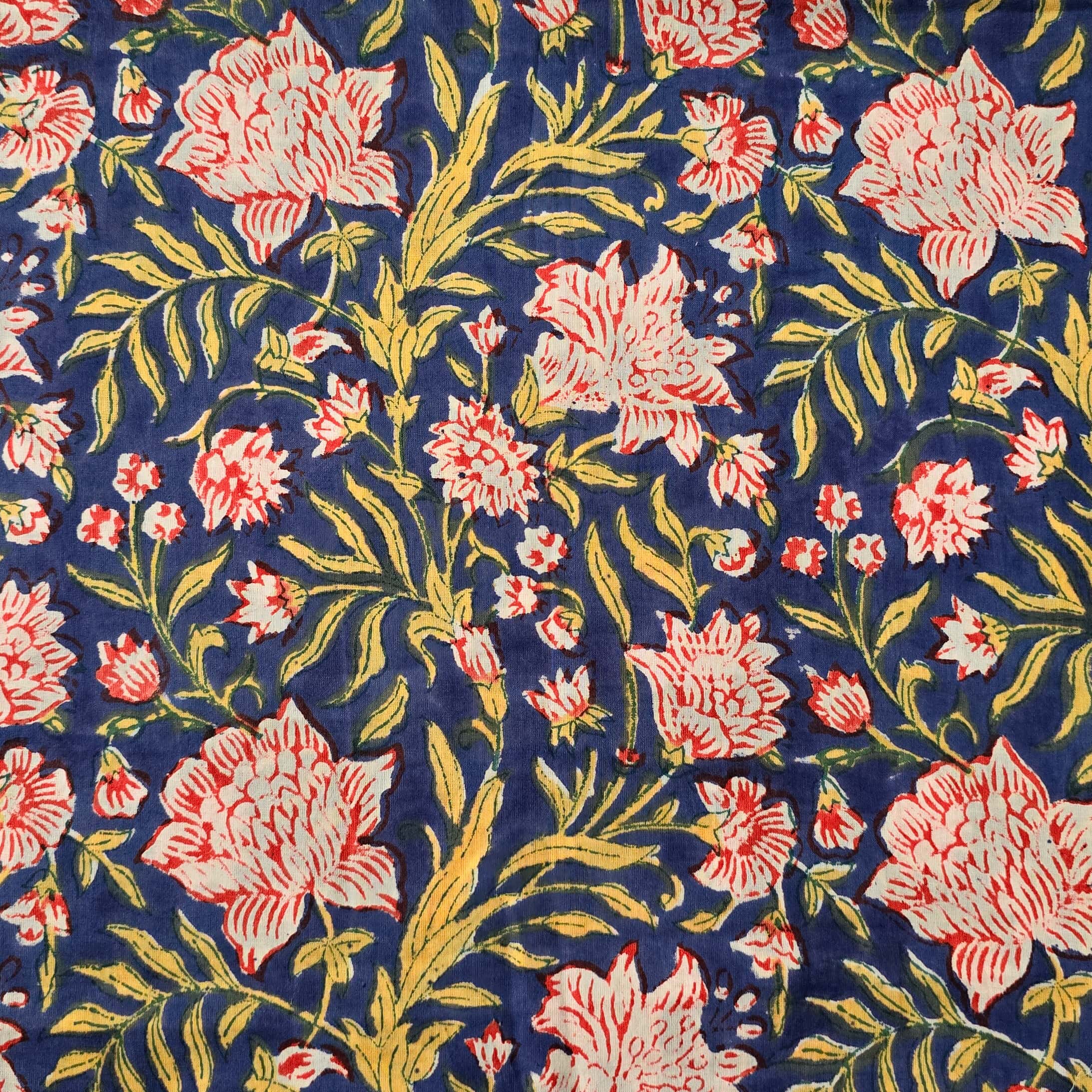 Pure Cotton Jaipuri Blue With Pink Flower Jaal Hand Block Print Fabric ...