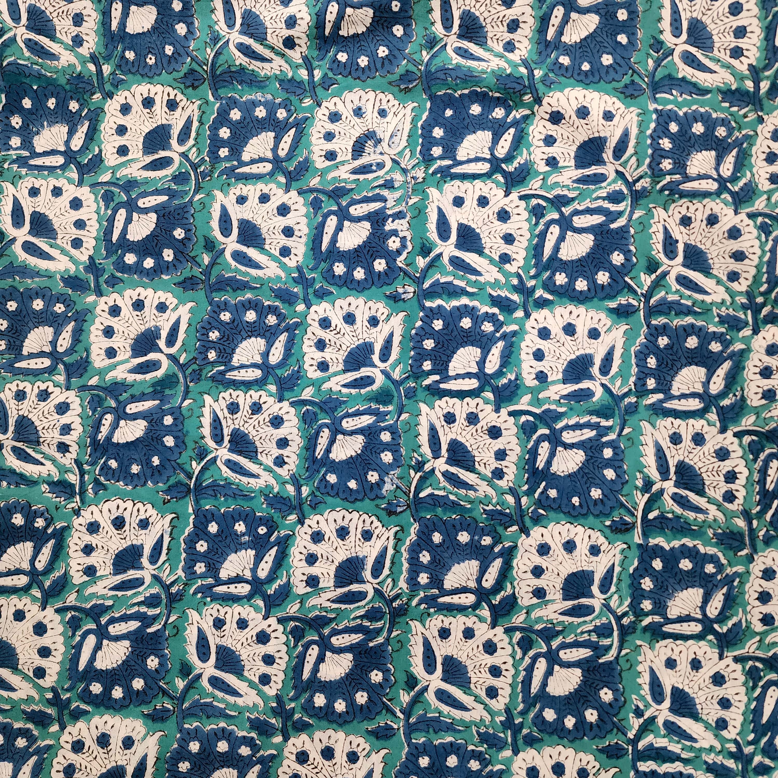 Pure Cotton Jaipuri Blue With Teal Blue Flower With Intricate Design H ...
