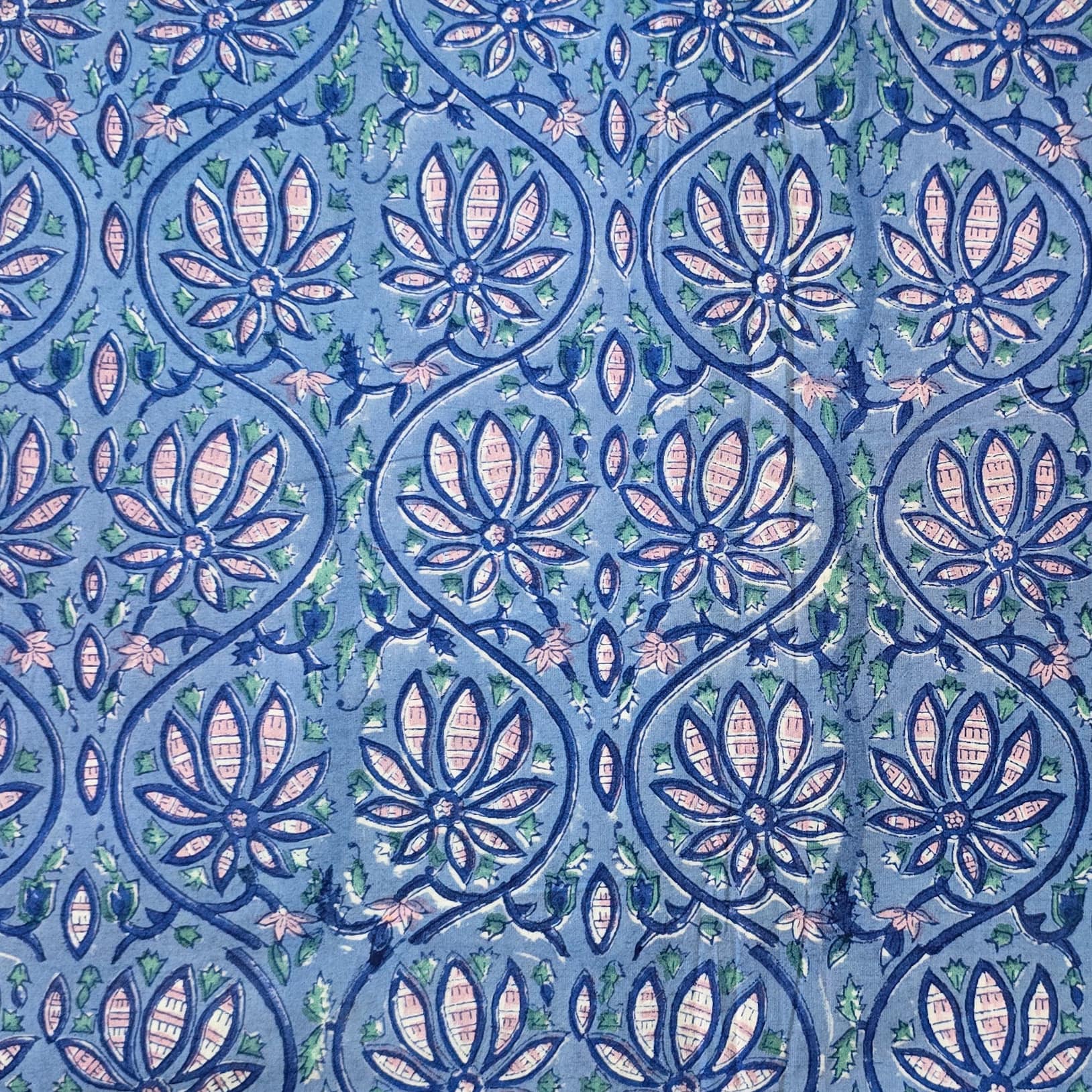 Pure Cotton Jaipuri Blue With White And Dark Blue Border Flower Jaal H ...