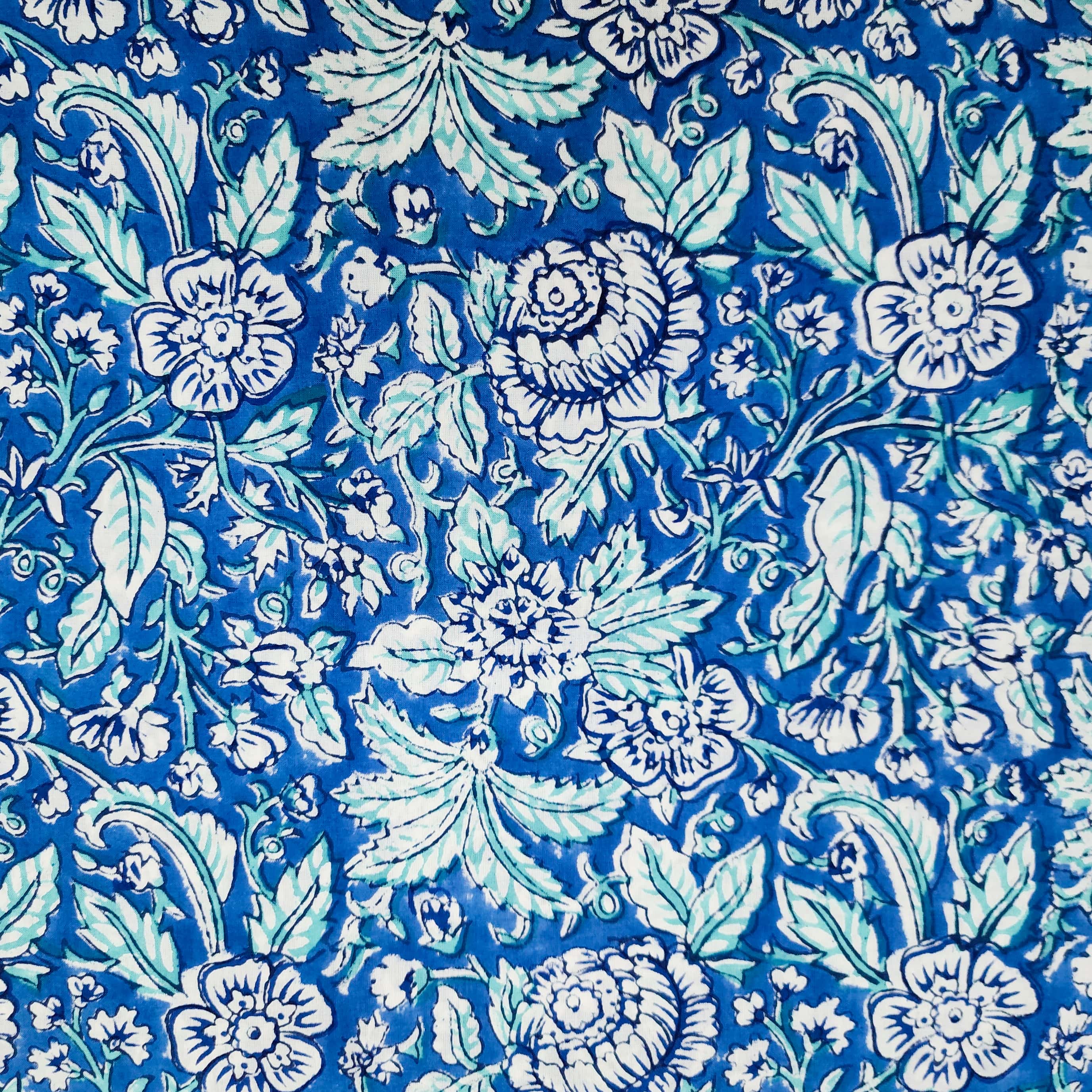 Pure Cotton Jaipuri Blue With White And Light Blue Flower Intricate De ...