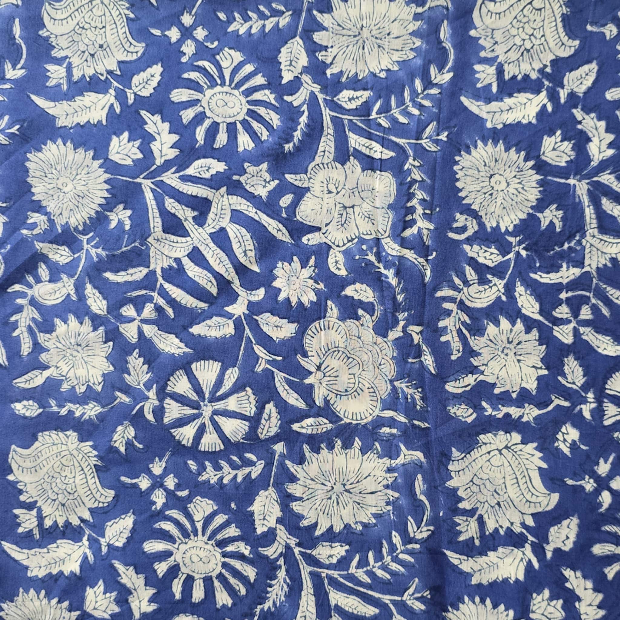 Pure Cotton Jaipuri Blue With White ConeFlower Jaal Hand Block Print F ...