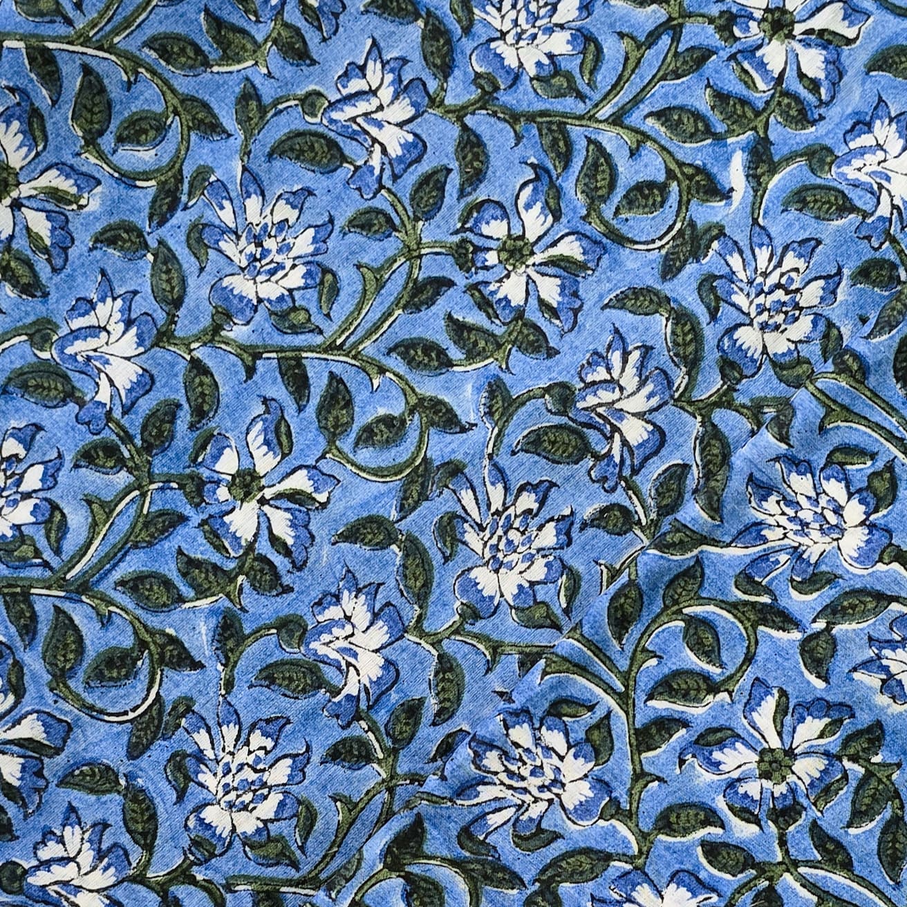 Pure Cotton Jaipuri Blue With White Flower Jaal Hand Block Print Fabri ...
